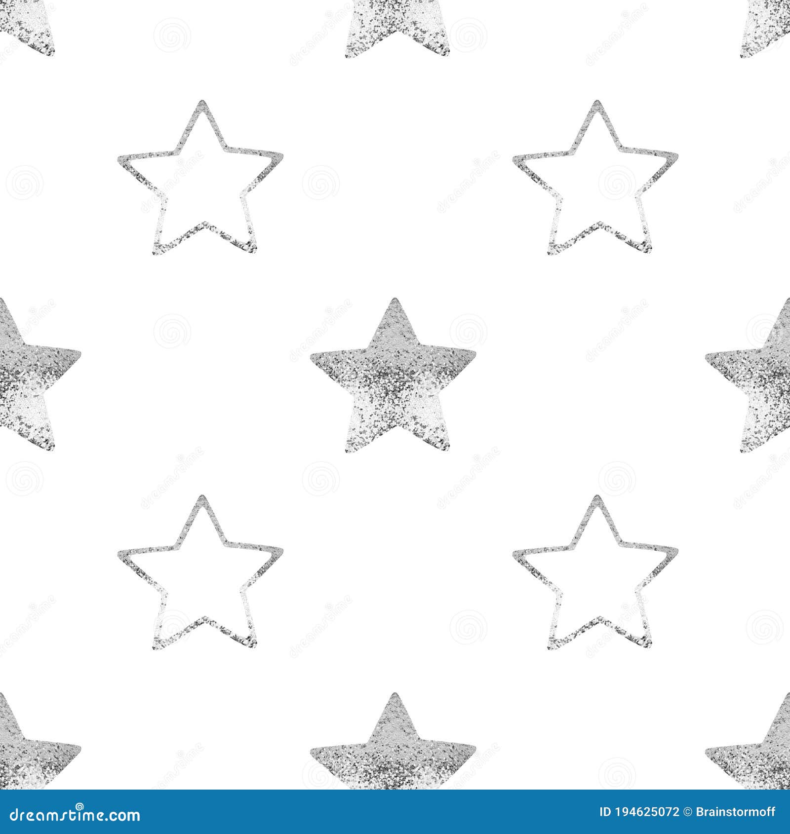 Seamless Pattern Silver Stars White Background Isolated Decorative