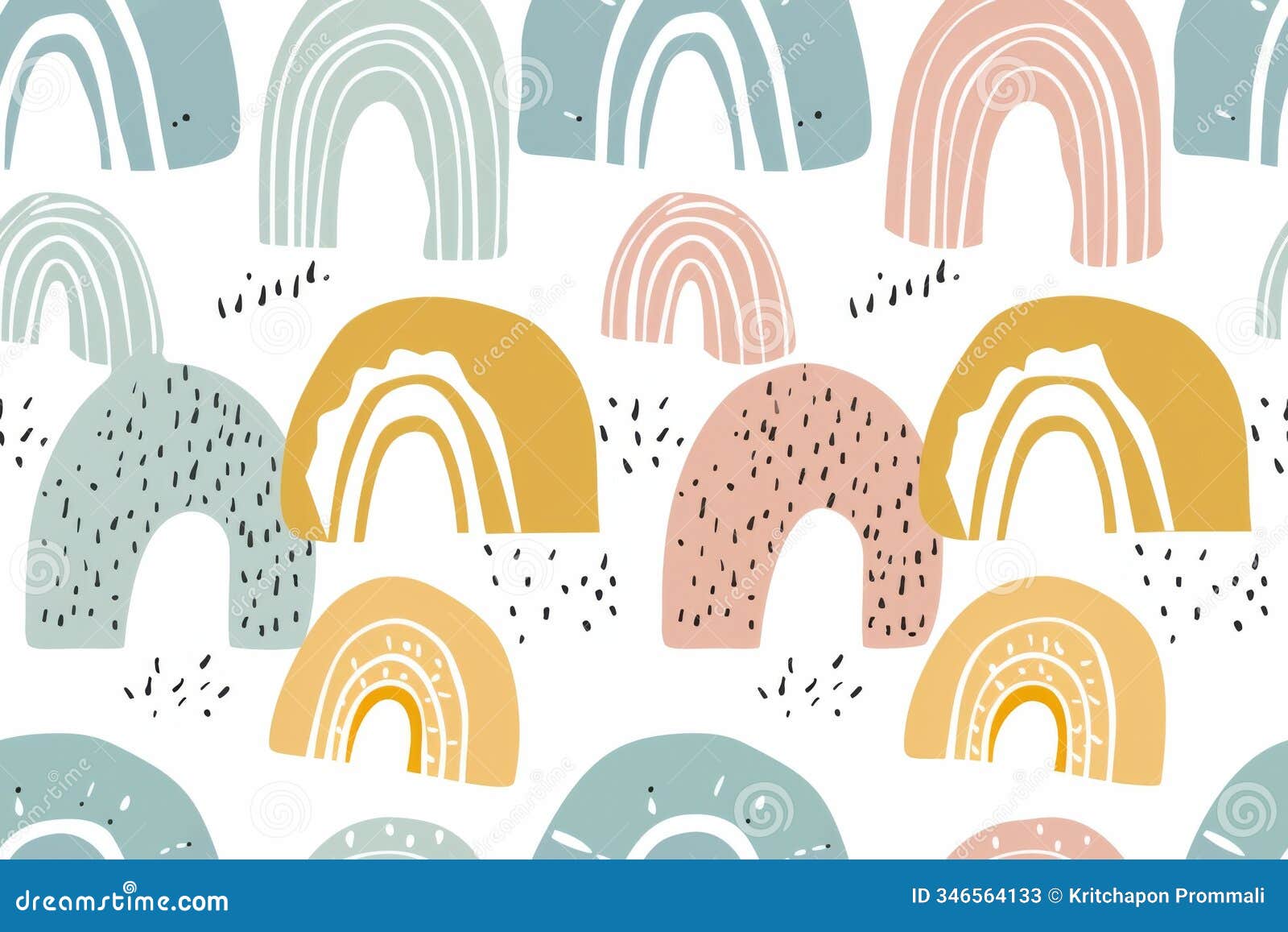 Seamless Pattern, Simple, Cute Pastel Rainbow Arches on a White ...