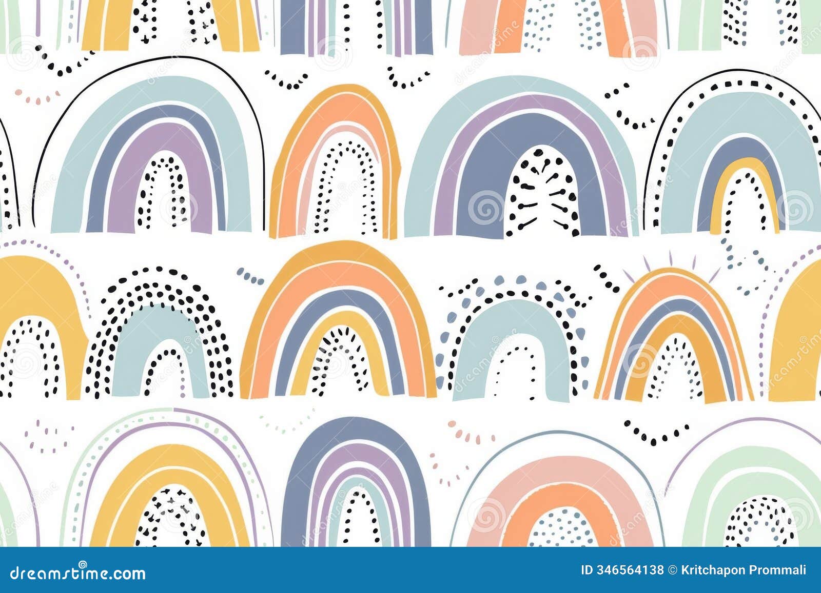 Seamless Pattern, Simple, Cute Pastel Rainbow Arches on a White ...