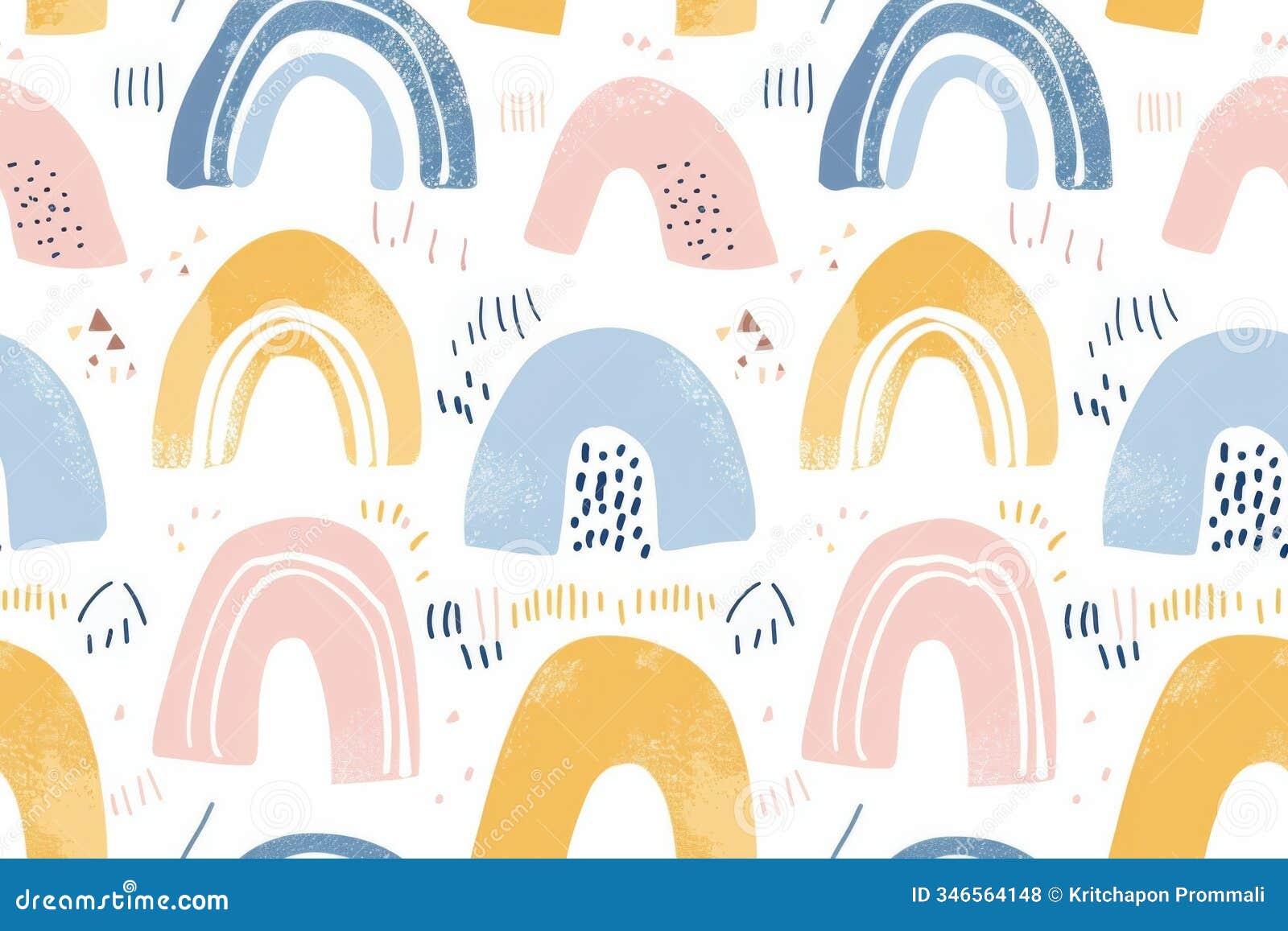 Seamless Pattern, Simple, Cute Pastel Rainbow Arches on a White ...