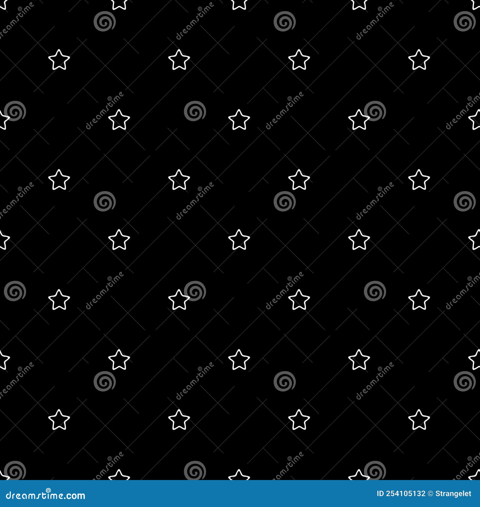 Seamless Pattern with Simple Doodle Stars Outline on a Black Background ...