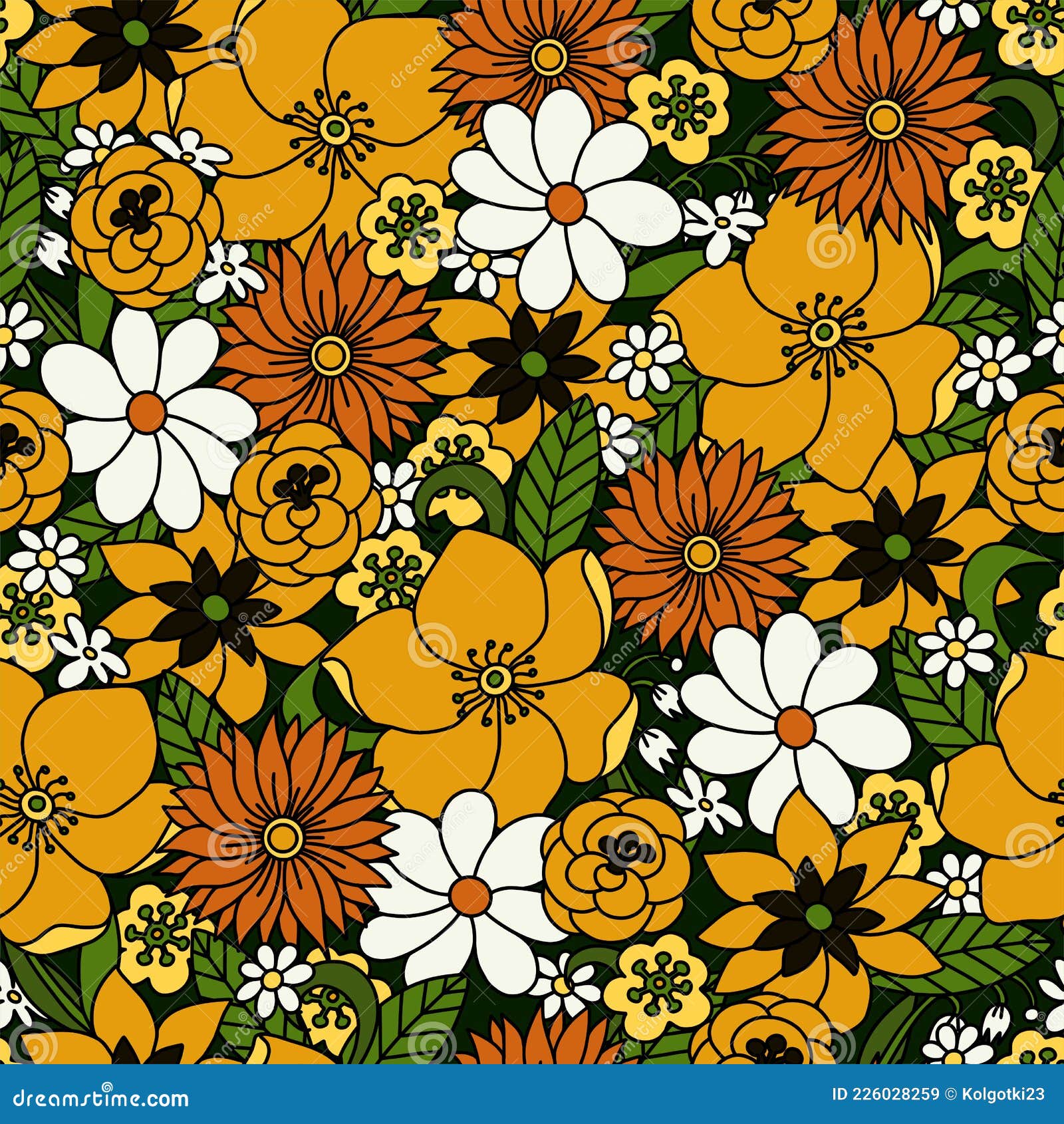 Seamless Pattern with Simple Flowers. Floral Print Hippie 60s. Stock ...