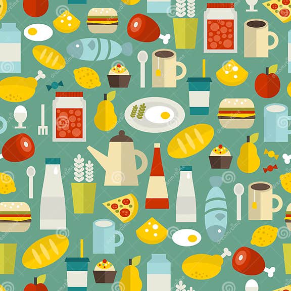 Seamless Pattern with Simple Food. Stock Vector - Illustration of ...