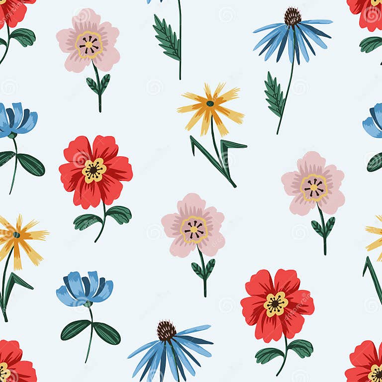 Seamless Pattern with Simple Wild Flowers. Vector. Stock Vector ...