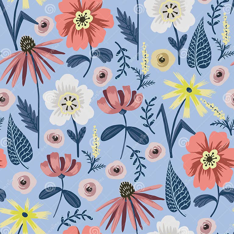 Seamless Pattern with Simple Wild Flowers. Vector. Stock Vector ...