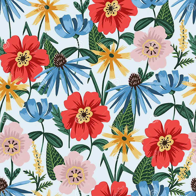 Seamless Pattern with Simple Wild Flowers. Vector. Stock Vector ...