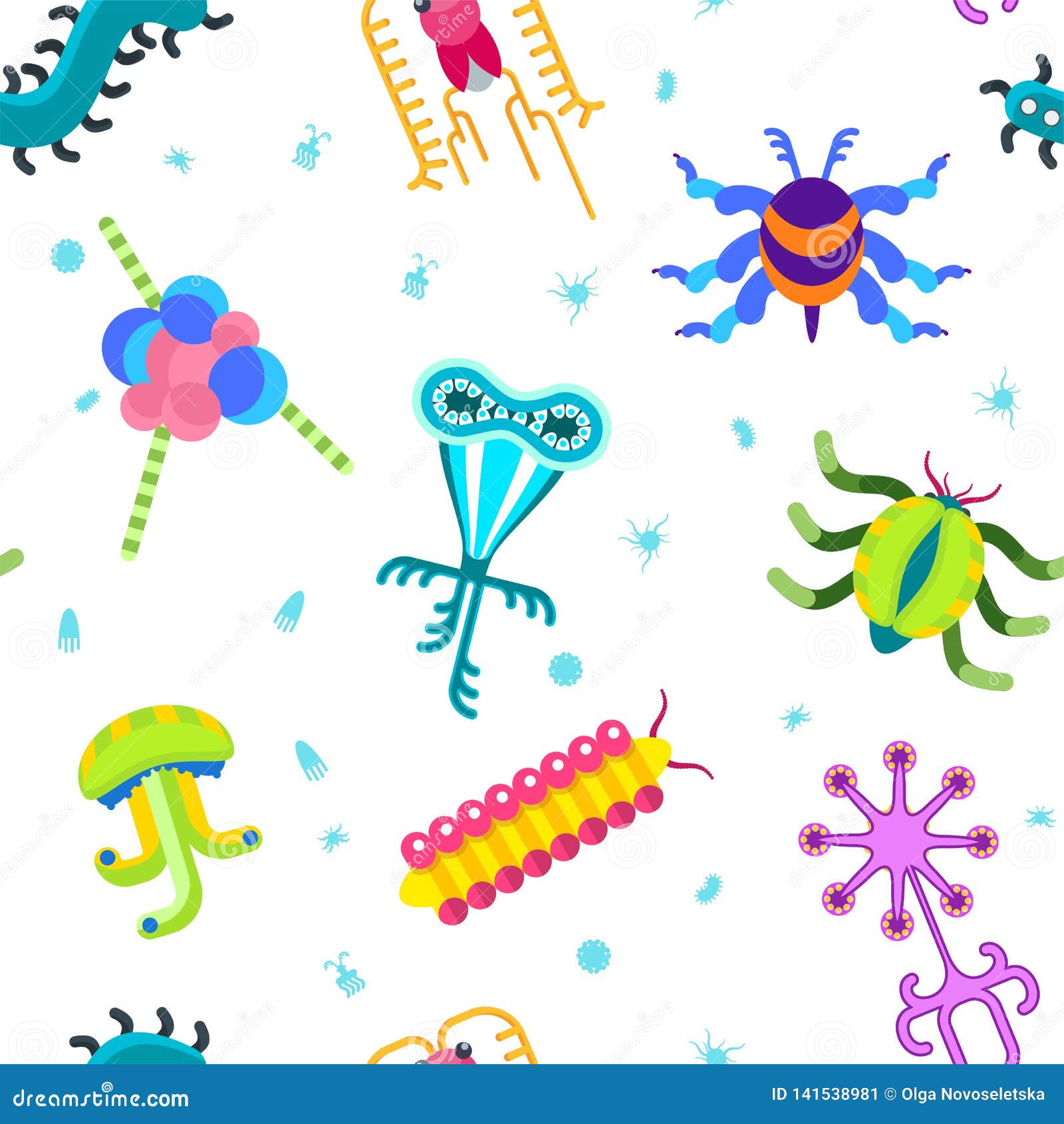 Seamless Pattern with Simplest Microorganisms. Science of Studying ...