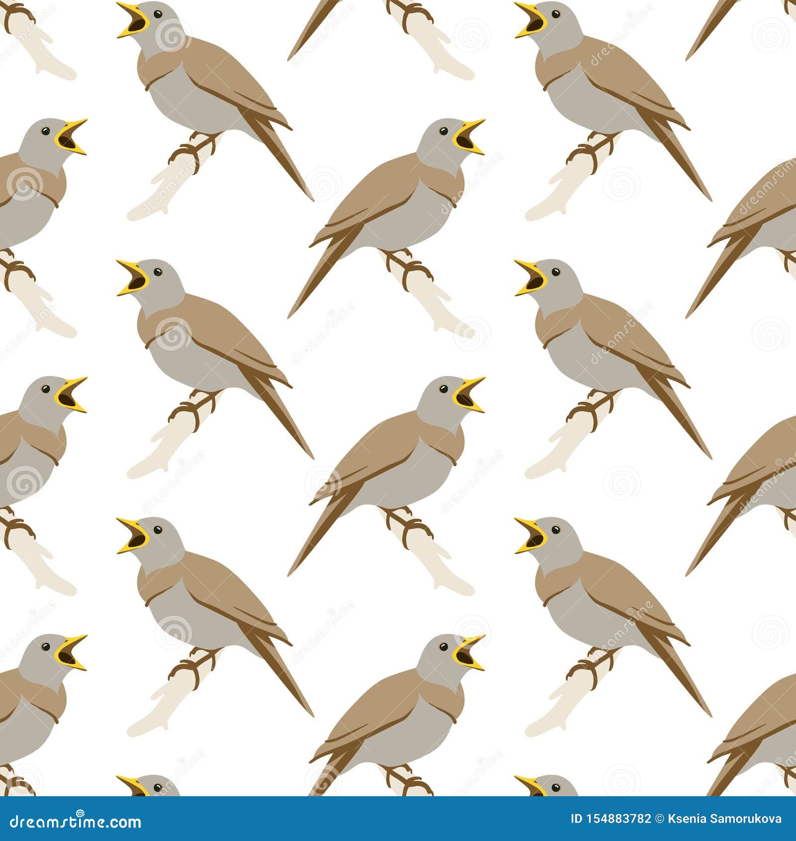 Seamless Pattern of Singing Nightingale Stock Vector - Illustration of ...