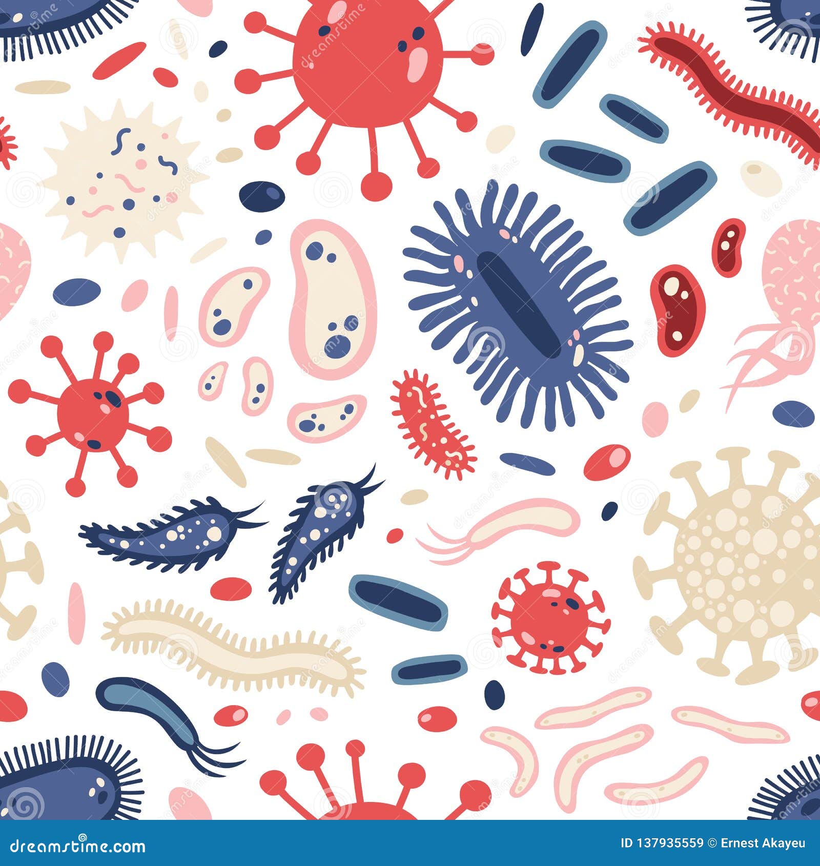 Seamless Pattern with Single Cell Microorganisms or Microbiome on White ...