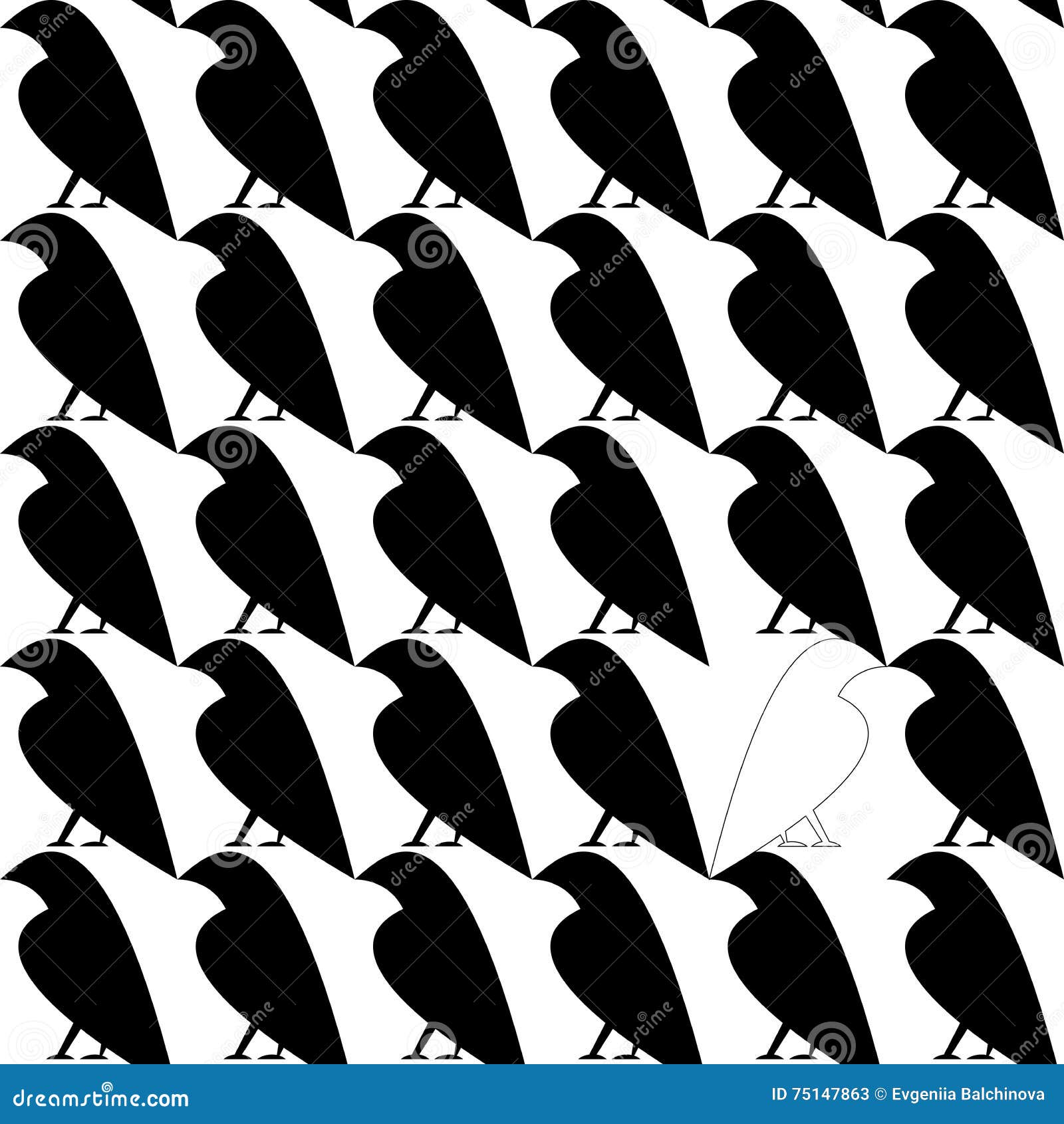 Seamless Pattern with Single White Crow among Black Crows. Stock ...