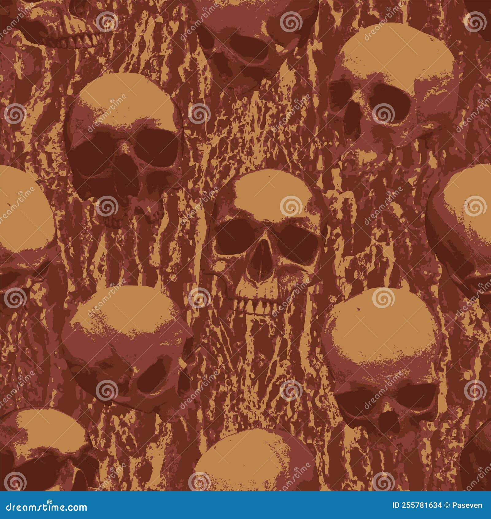 Seamless Pattern with Sinister Human Skulls on Stone Texture Stock ...