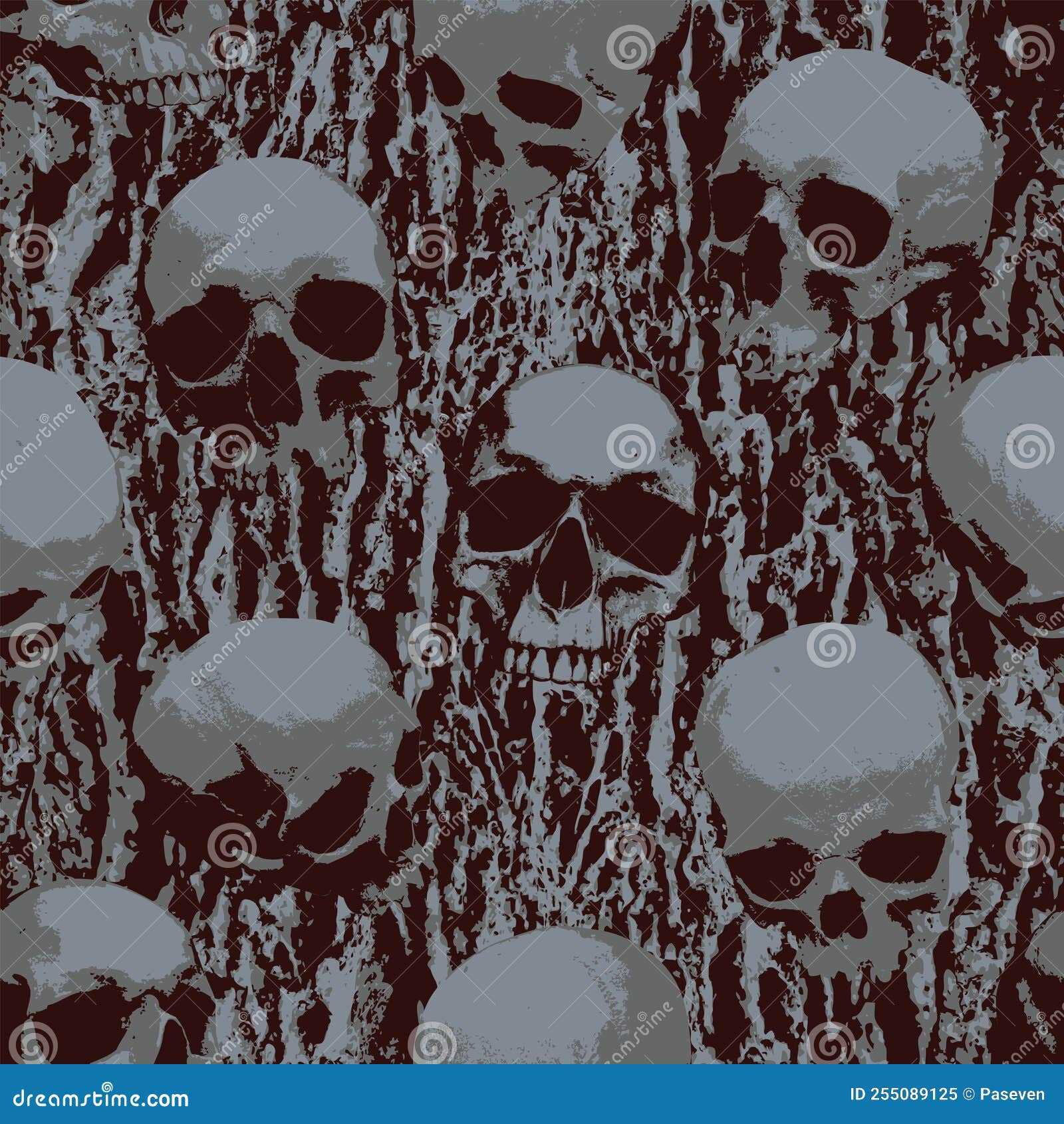 Seamless Pattern with Sinister Human Skulls on Stone Texture Stock ...