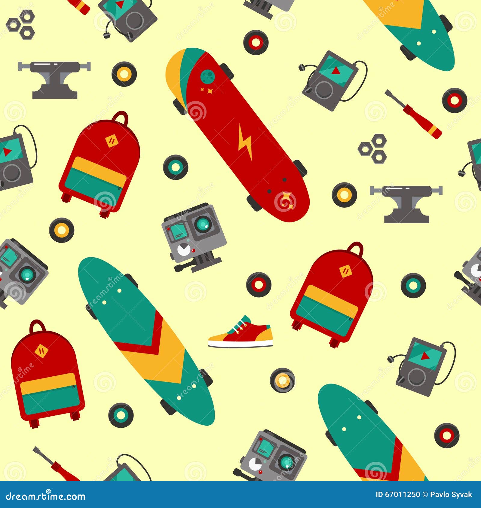 Seamless Pattern with Skateboarding Accessories Stock Vector ...