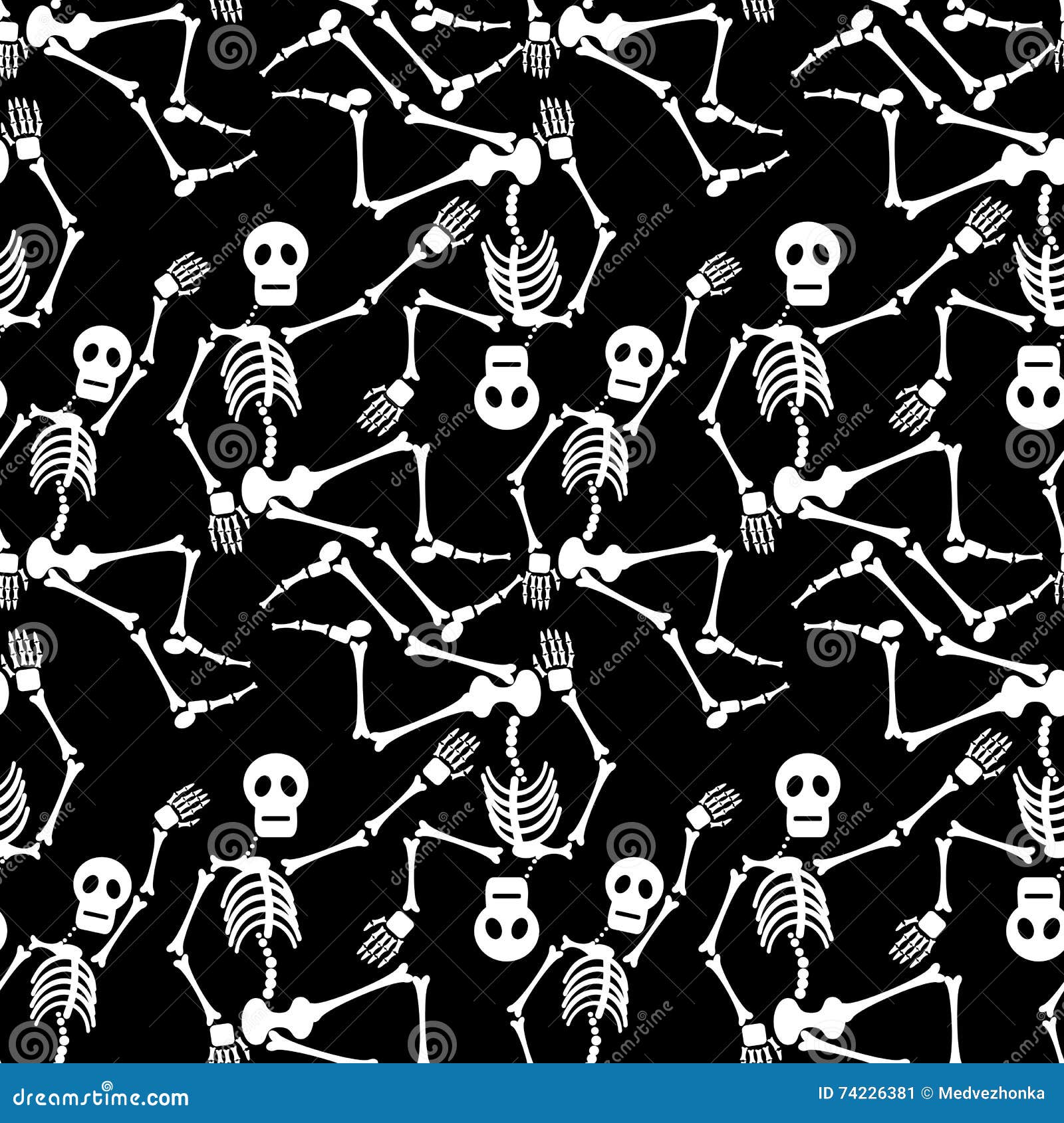 Seamless Pattern With Skeleton Silhouette. Stock Illustration ...