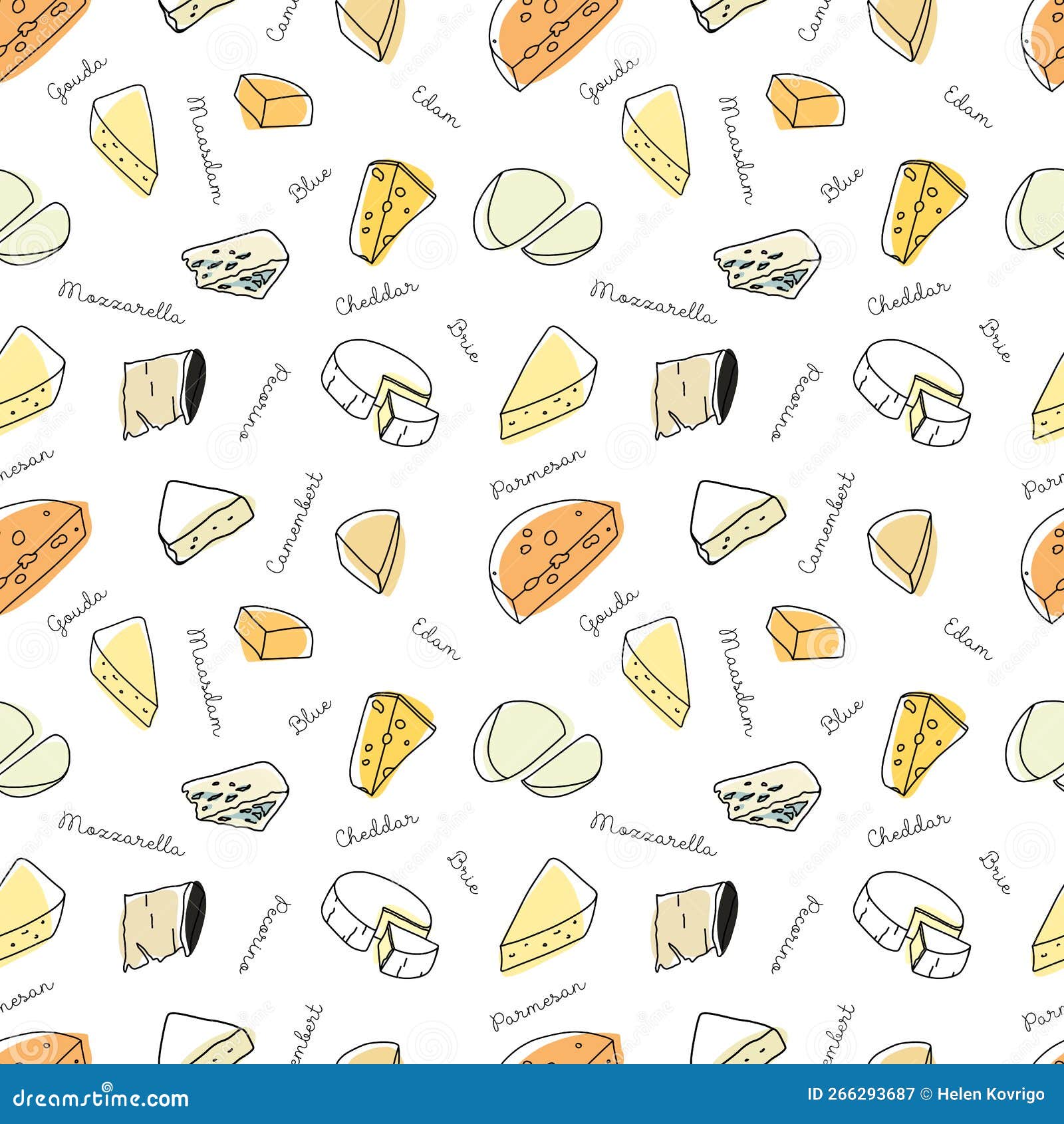 Seamless Pattern of Sketch of Different Cheeses with Names Cheeses ...