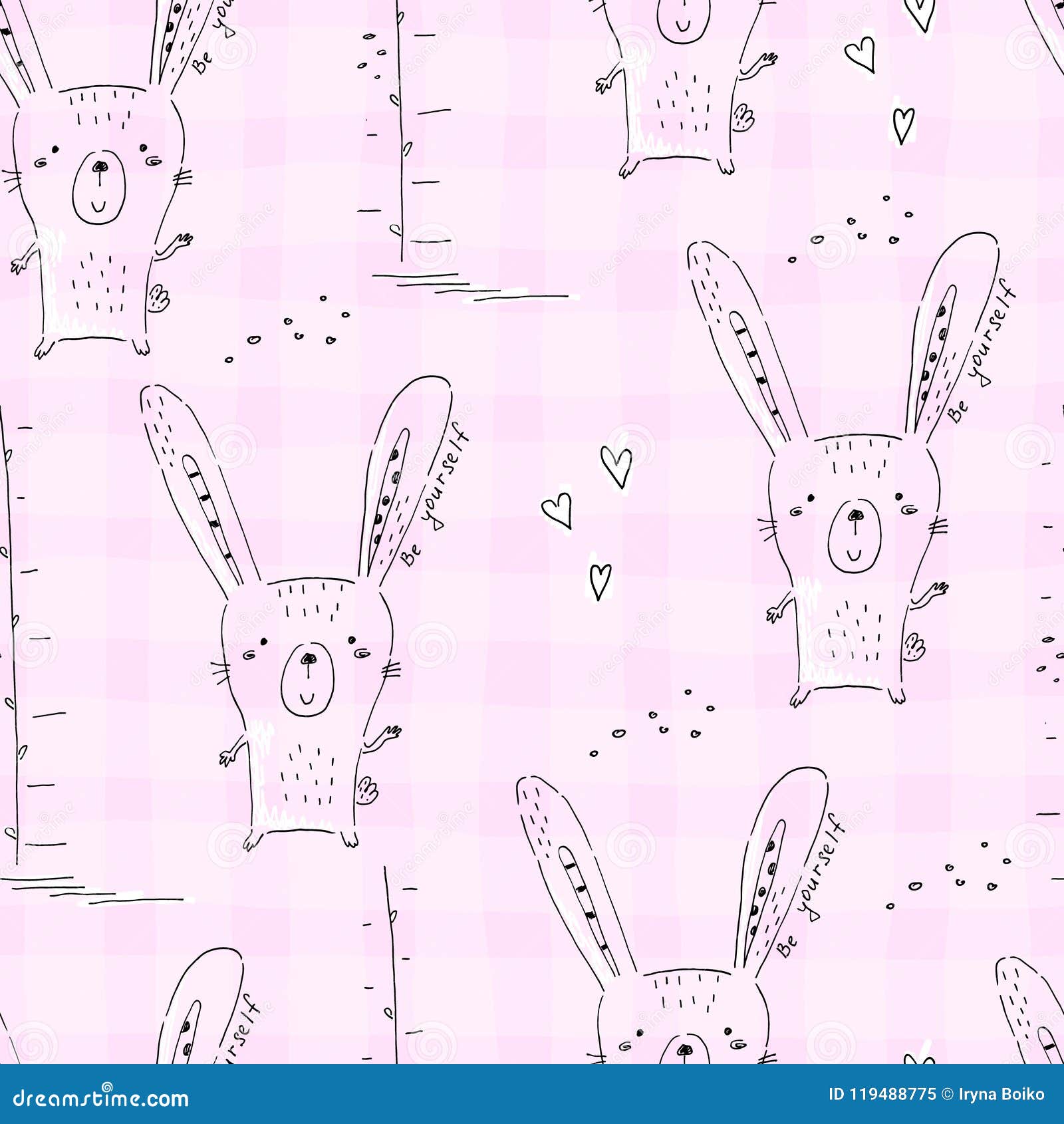 Seamless Pattern with Sketch Doodle Rabbit Print. Stock Vector ...