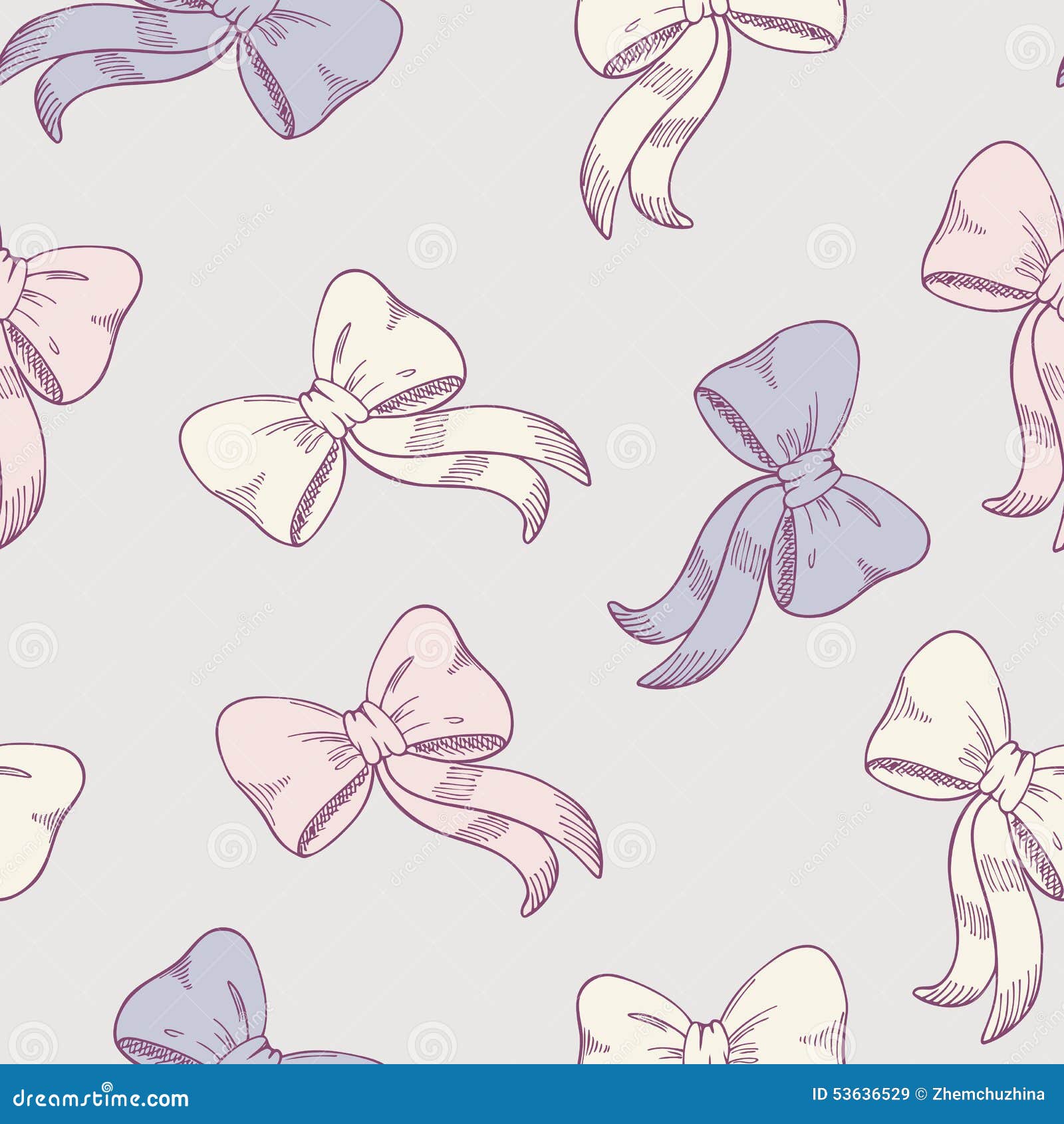 Seamless Pattern with Sketched Bows in Pastel Colors Stock Vector ...