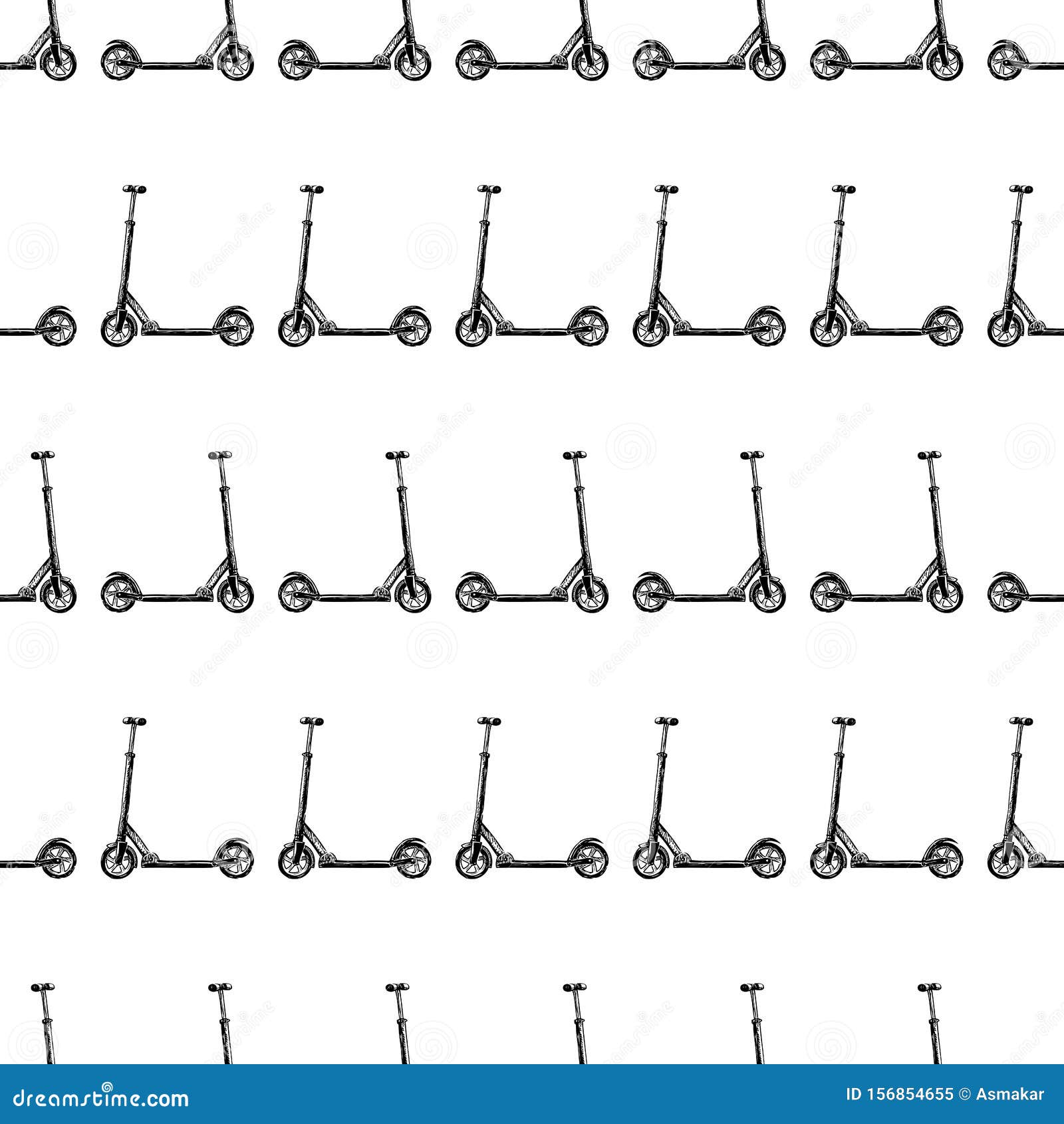 Seamless Pattern Of Sketches Of Children Scooters Cartoon Vector ...