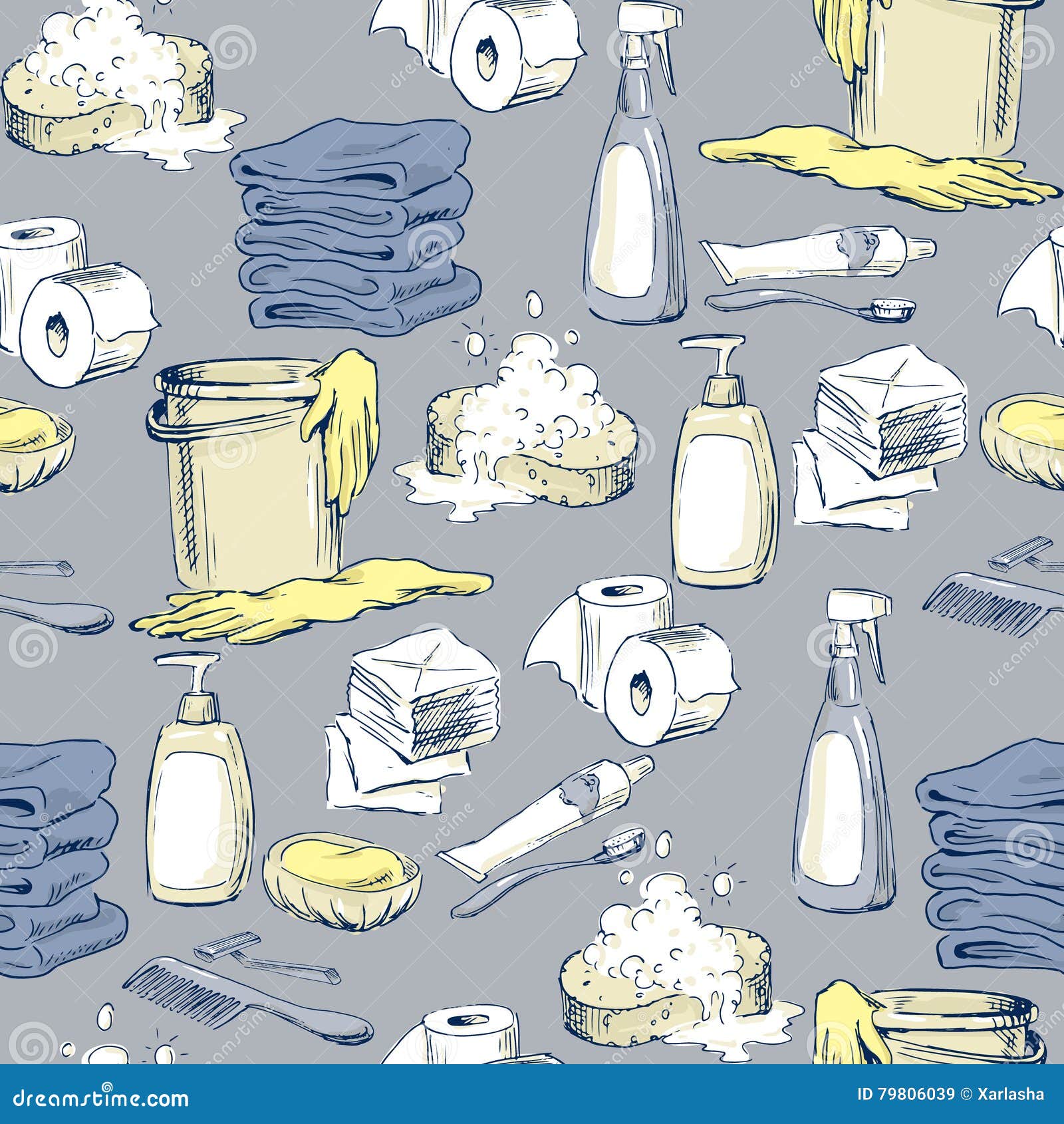 Seamless Pattern with Sketches of Hygiene Elements Stock Vector ...