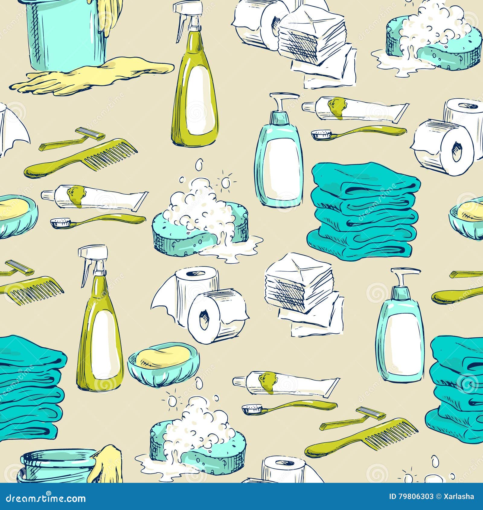 Seamless Pattern with Sketches of Hygiene Elements Stock Vector ...