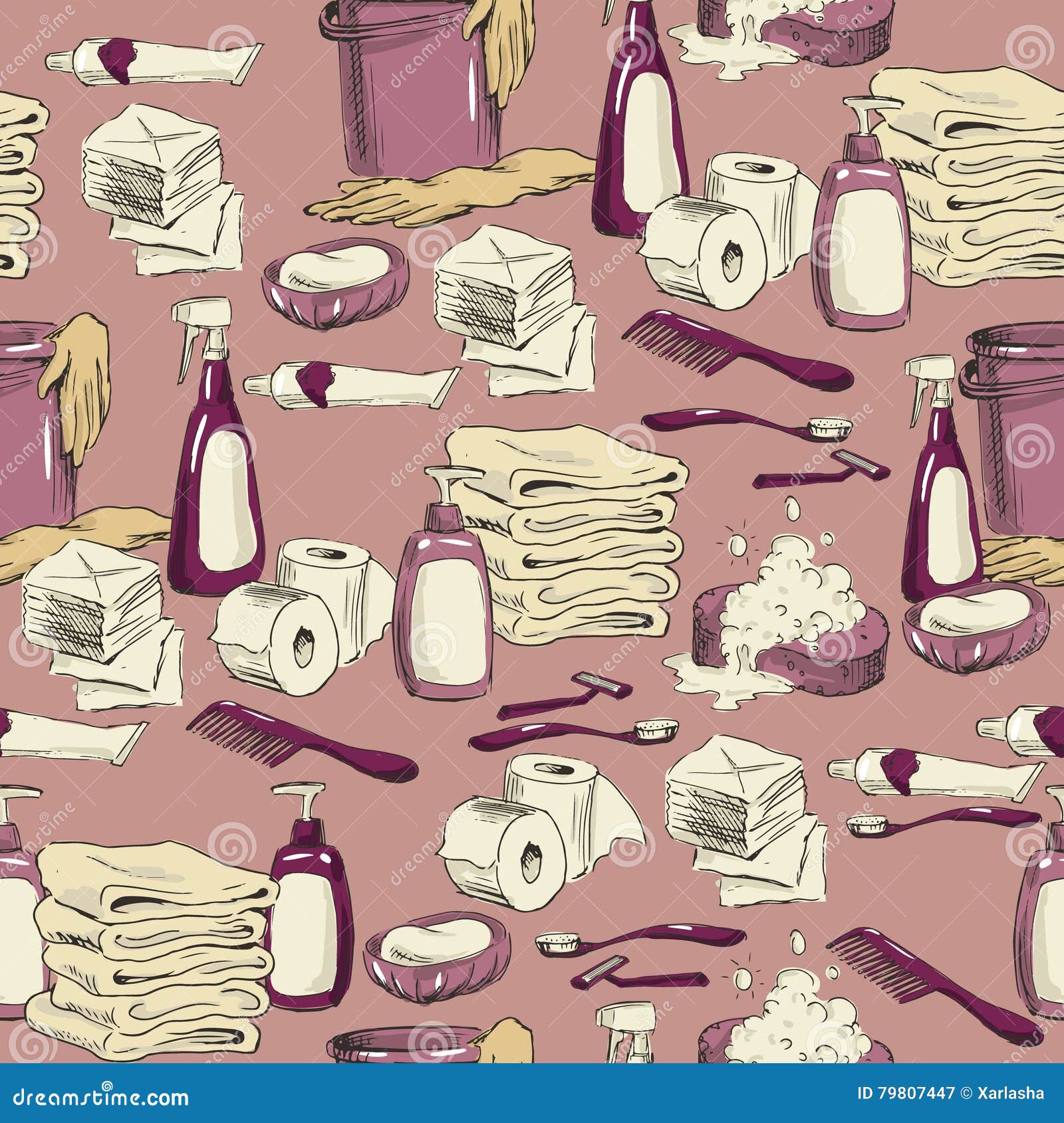 Seamless Pattern with Sketches of Hygiene Elements Stock Vector ...