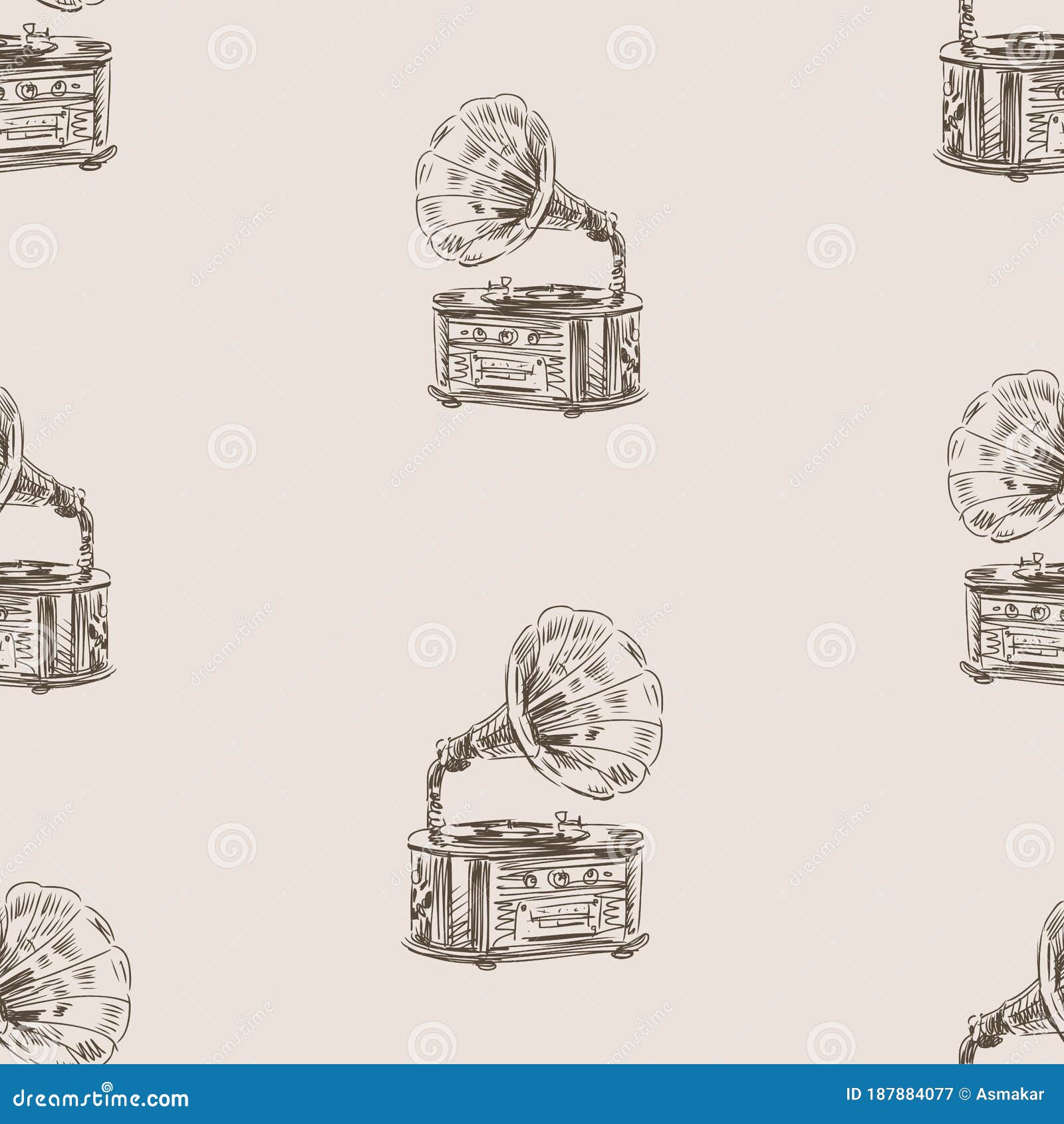 Seamless Pattern from Sketches of Old Gramophones Stock Vector ...