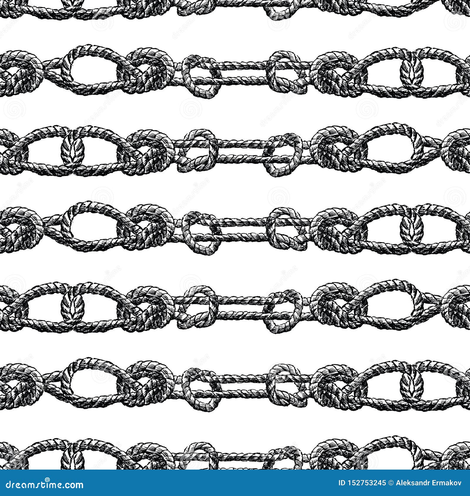 Sketches Of Rigging Rope Tied In Various Sea Knots, Illustration ...