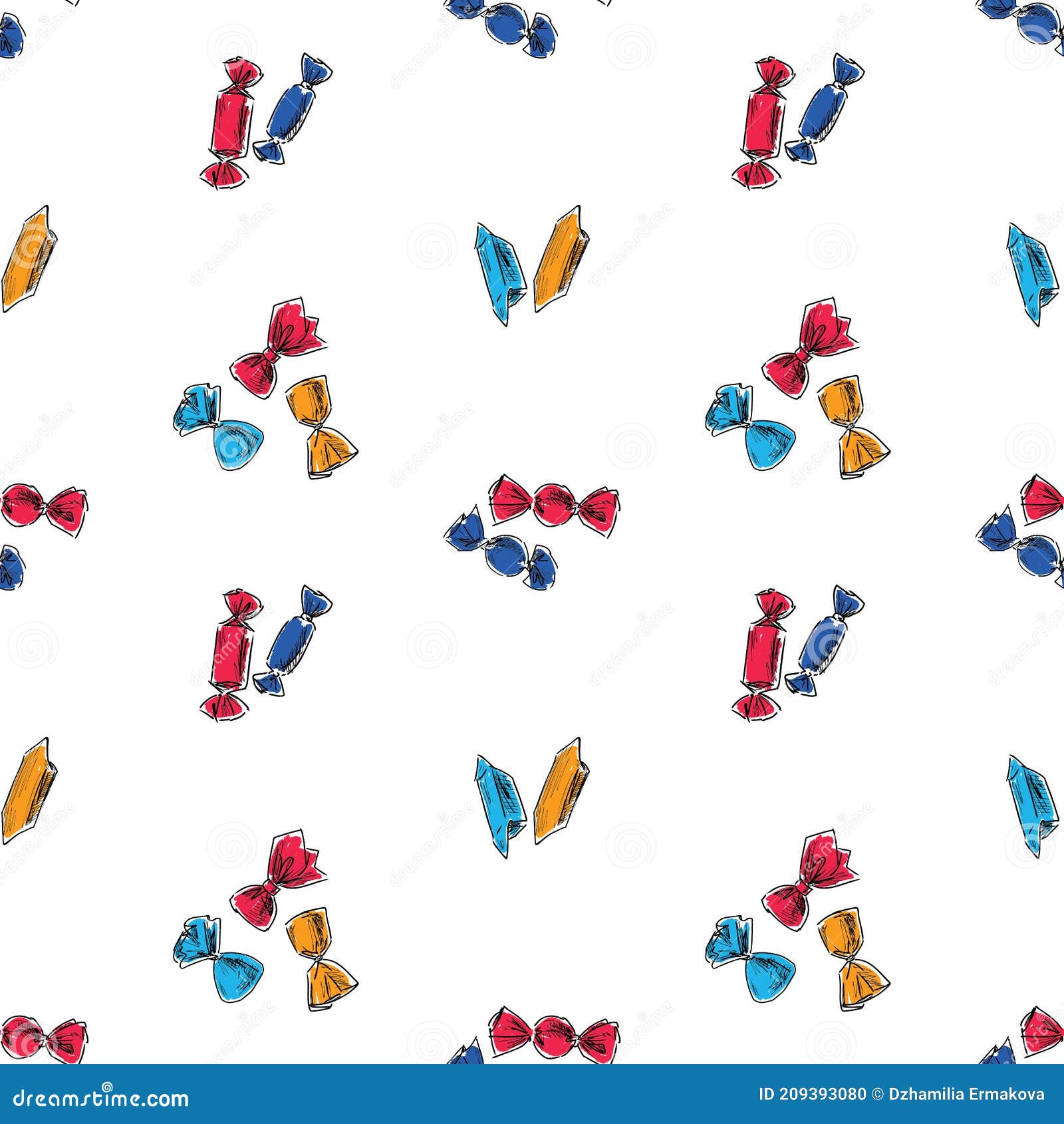 Seamless Pattern Of Sketches Various Candies In Colorful Wrappers ...