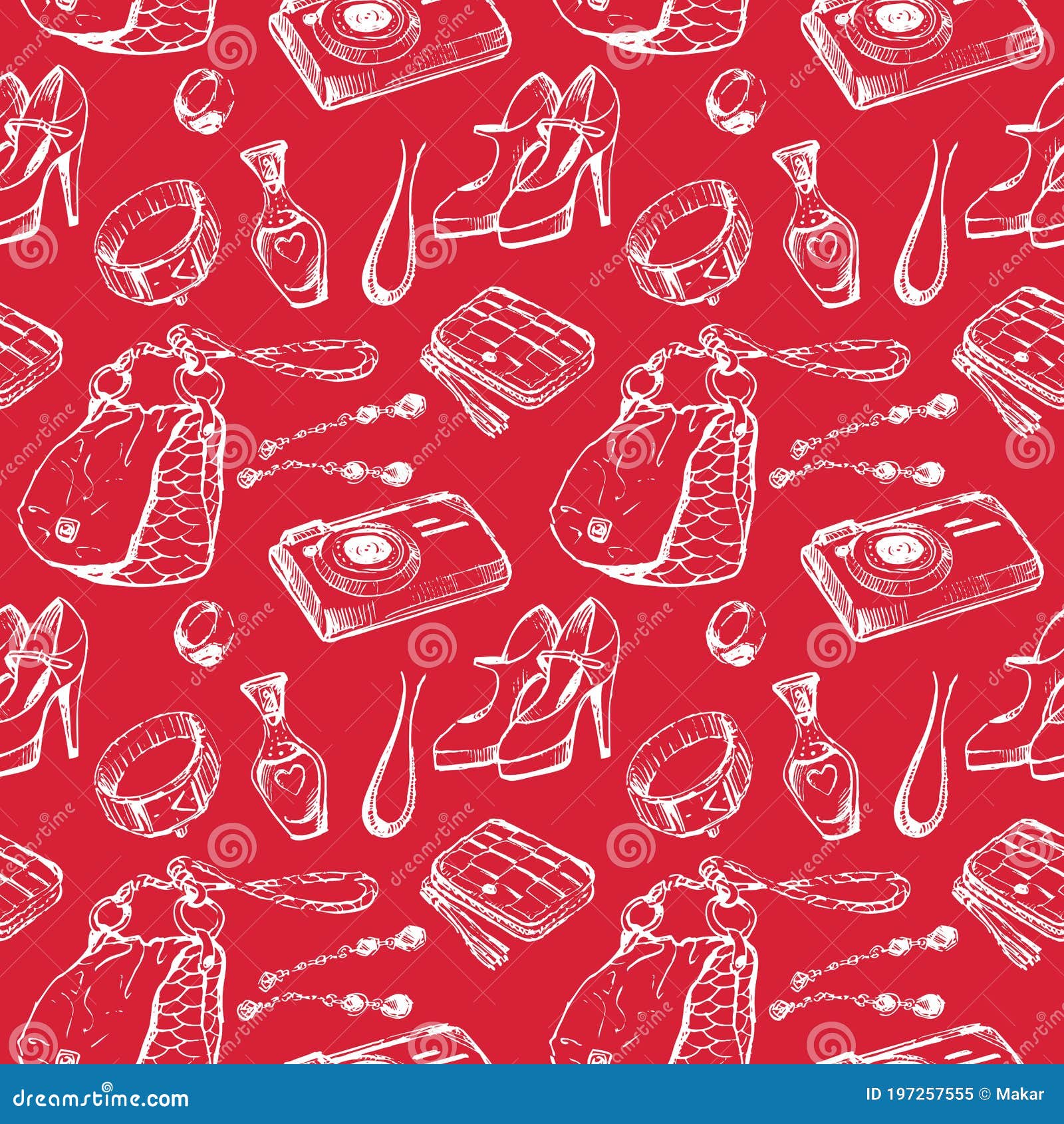 Seamless Pattern of Sketches Various Female Things Stock Vector ...