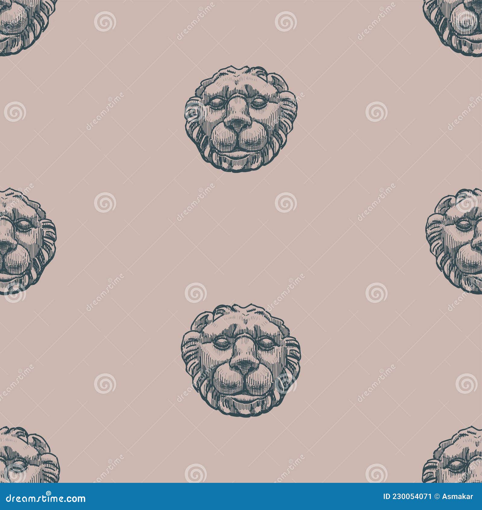 Seamless Pattern from Sketches Vintage Lion Mask on Wall of Ancient ...