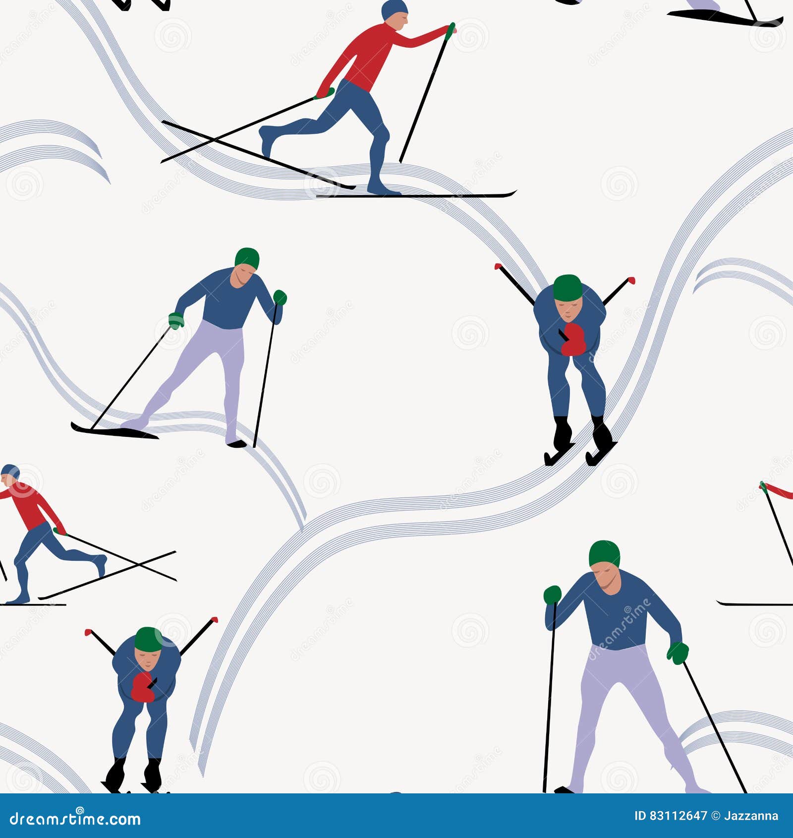 Seamless Pattern Skiing in Winter Stock Vector - Illustration of people ...