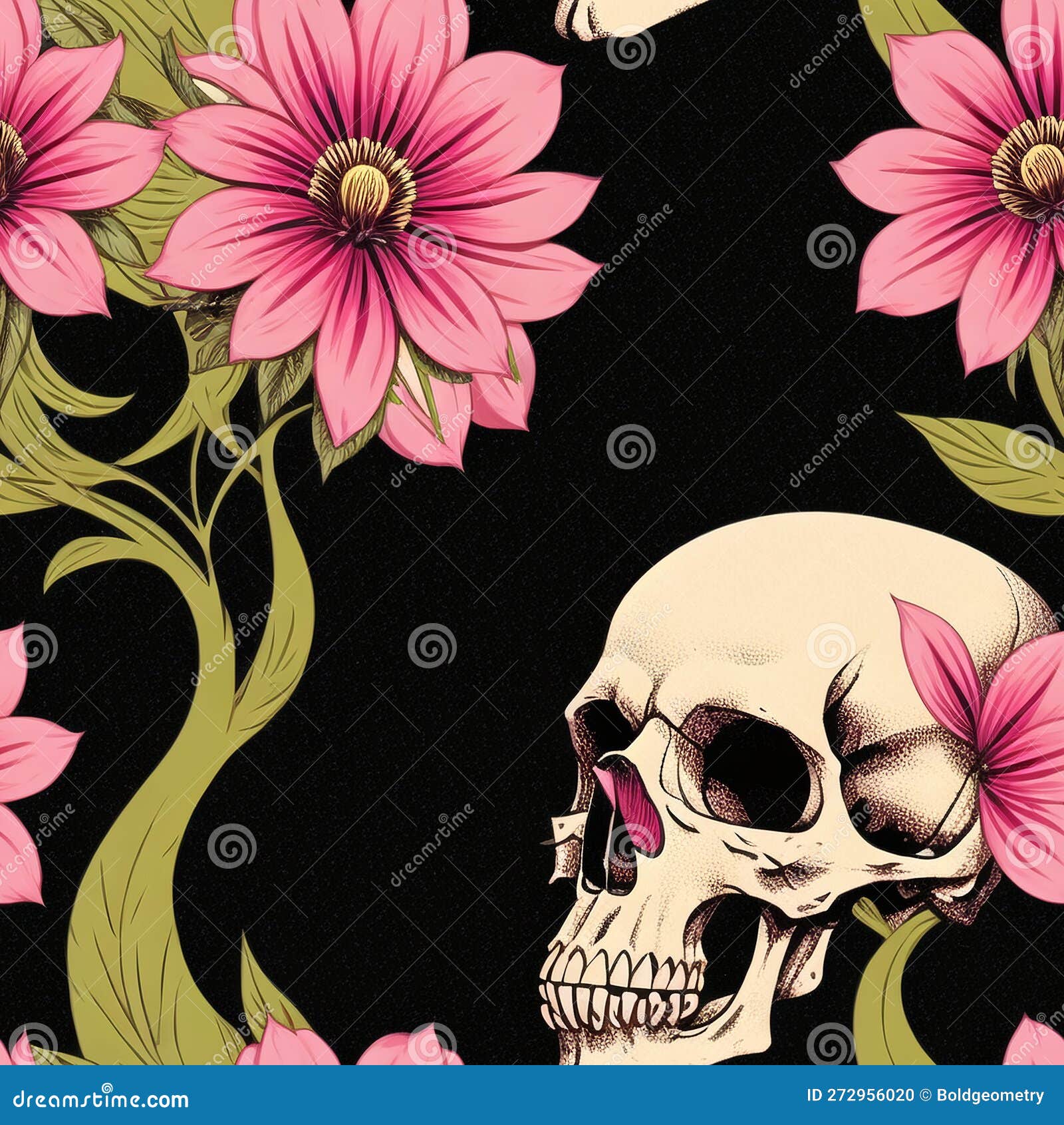 Seamless Pattern with Skull Gothic Background Floral Pattern for ...