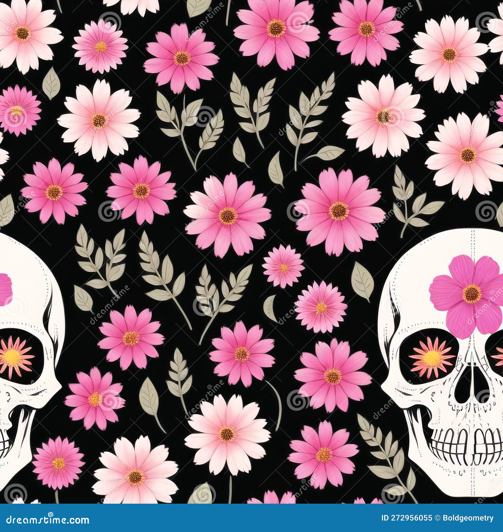 Seamless Pattern with Skull Gothic Background Floral Pattern for ...