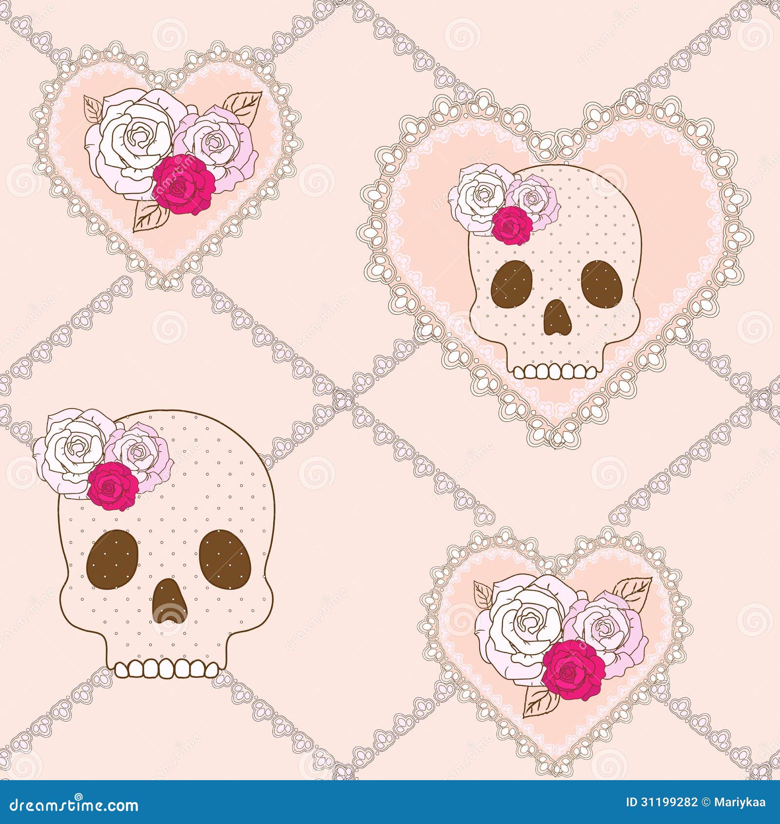 Seamless Pattern with Skull, Heart and Roses Stock Vector ...