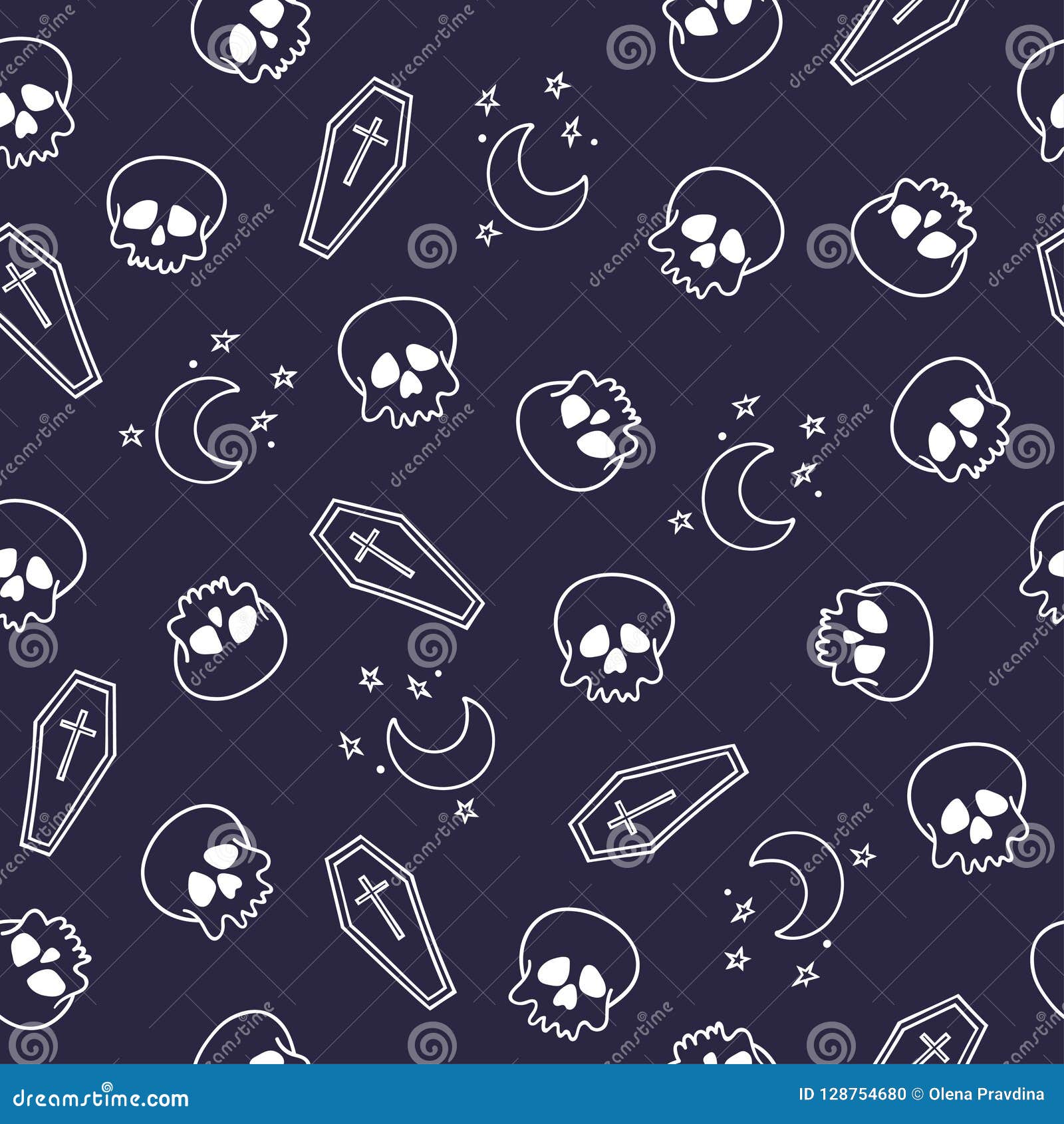 Seamless Pattern with Skulls and Coffins. Stock Vector - Illustration ...