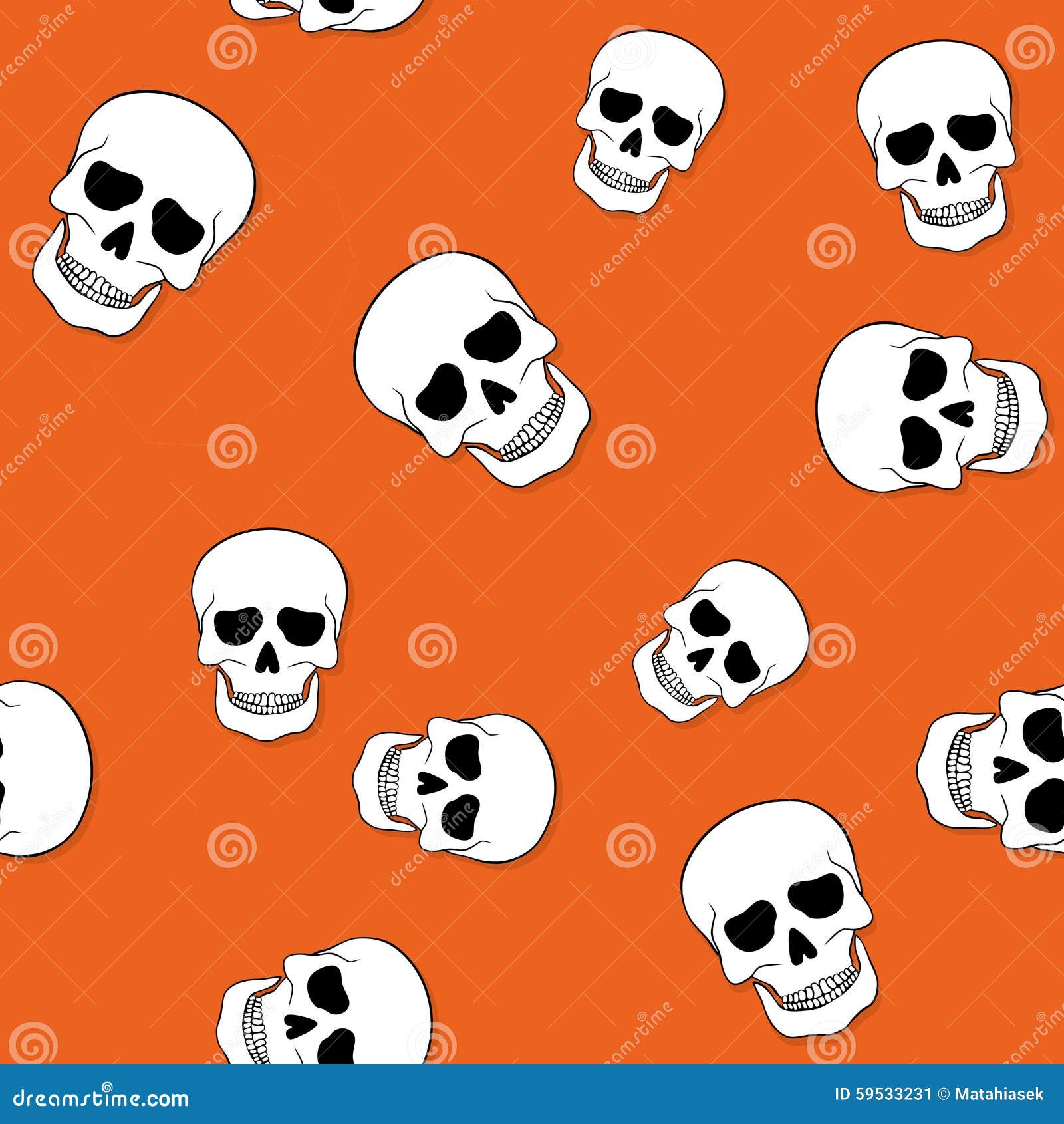 Seamless Pattern with Skulls on Orange Background Stock Illustration ...