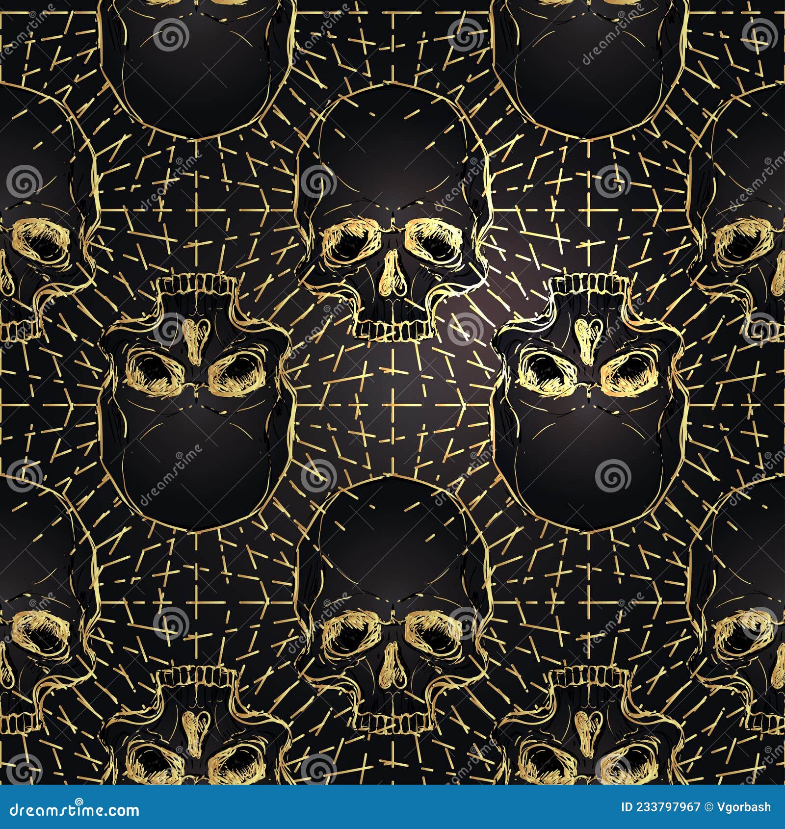 Seamless Pattern with Skulls and Rays. Vector Illustration. Repeating ...