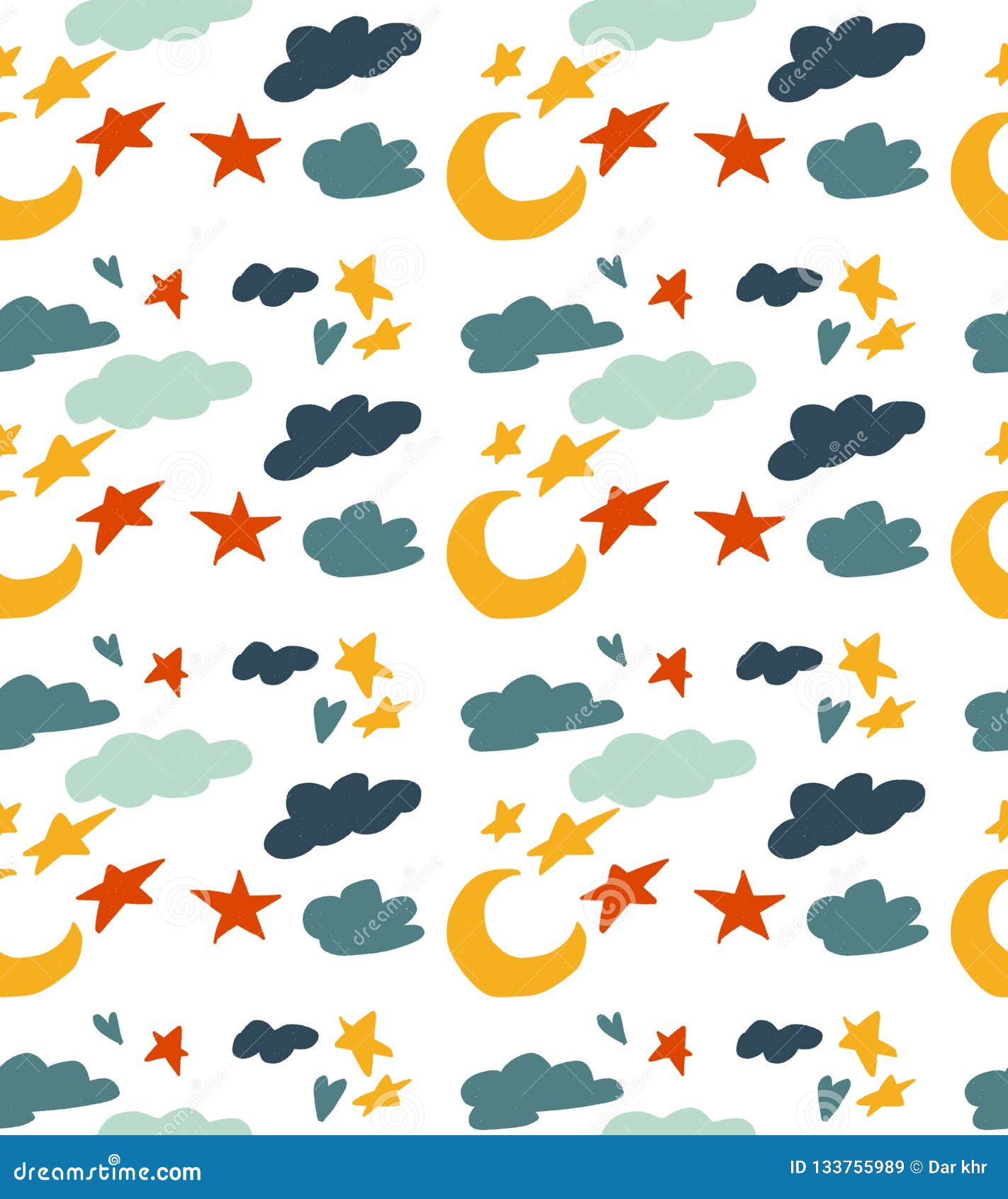 Seamless Pattern with Sky Theme. Beautiful Cartoon Pattern with Moon ...