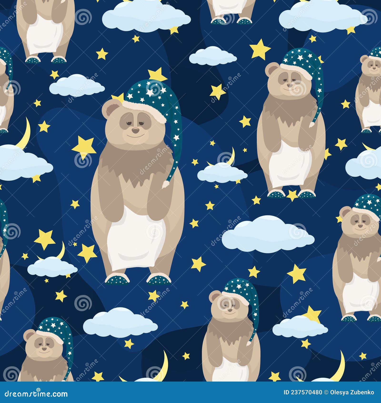 Seamless Pattern with Sleepy Bears on a Blue Background. Kids Cute ...