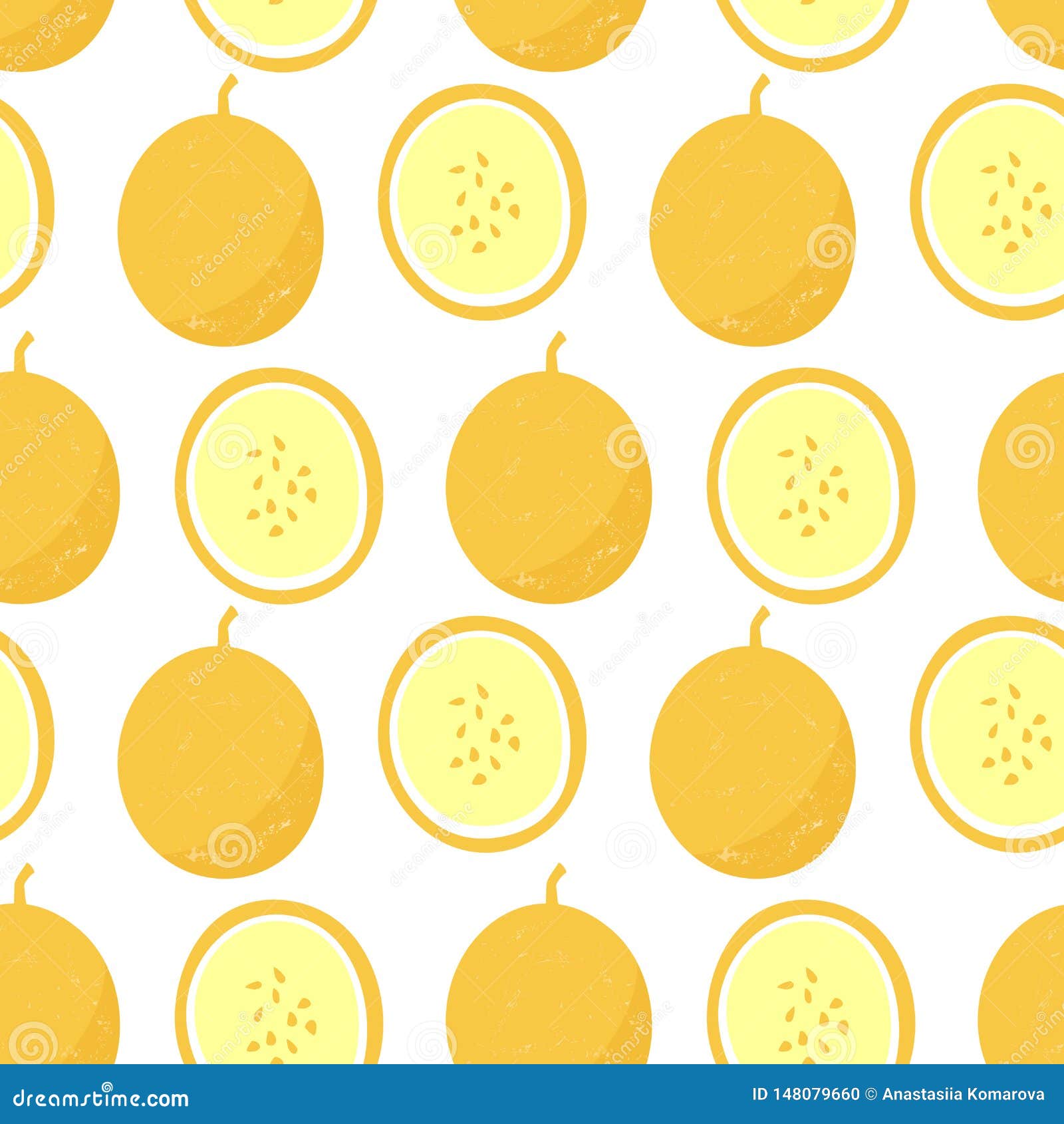 Seamless Pattern with Slice of Mellow and Whole Melow. Stock Vector ...