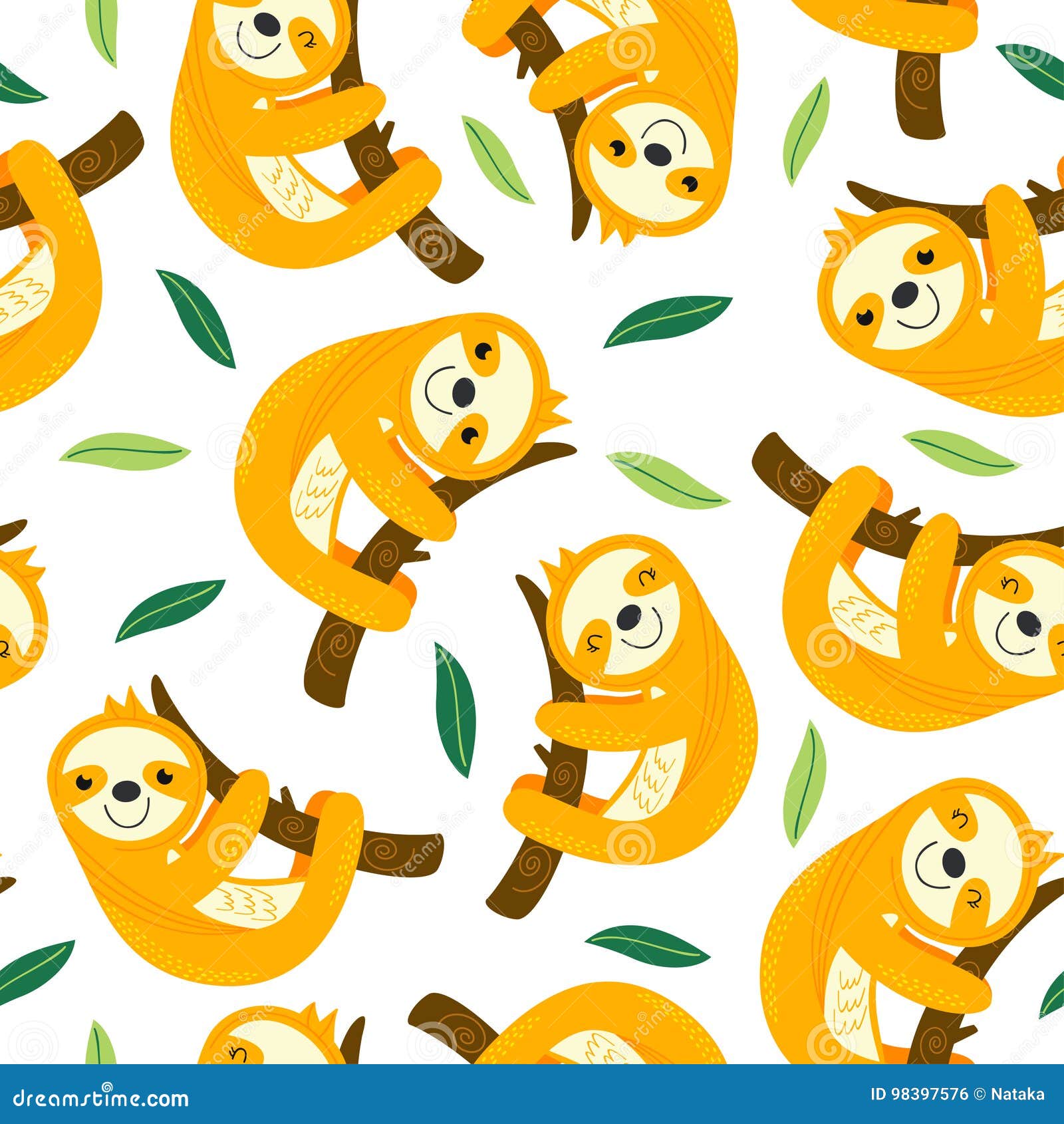 Sloth Pattern Seamless. Lazybones Animal Cartoon Background. Vector ...