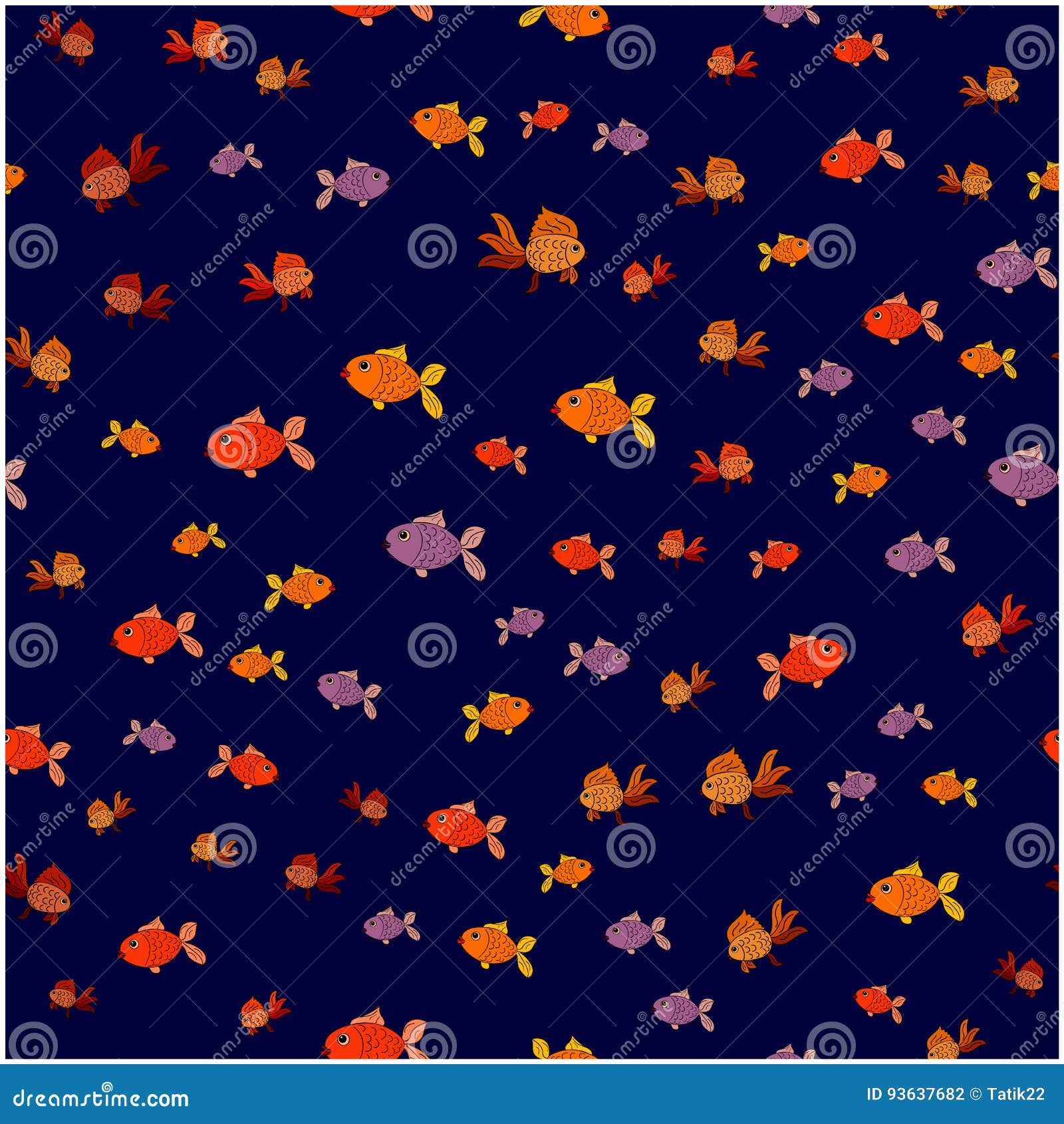 Seamless Pattern of Small Fish on a Blue Background Stock Vector ...