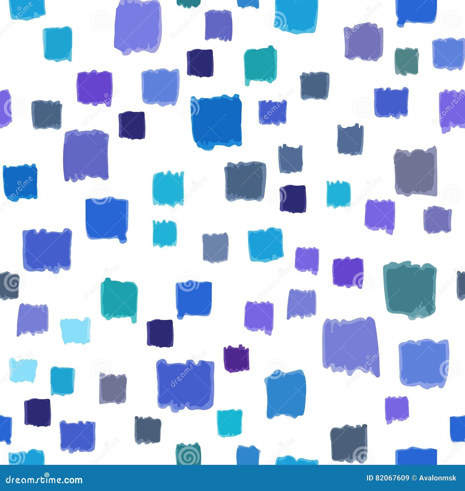 Seamless Pattern with Small Hand Painted Squares Blue Color Abstract ...