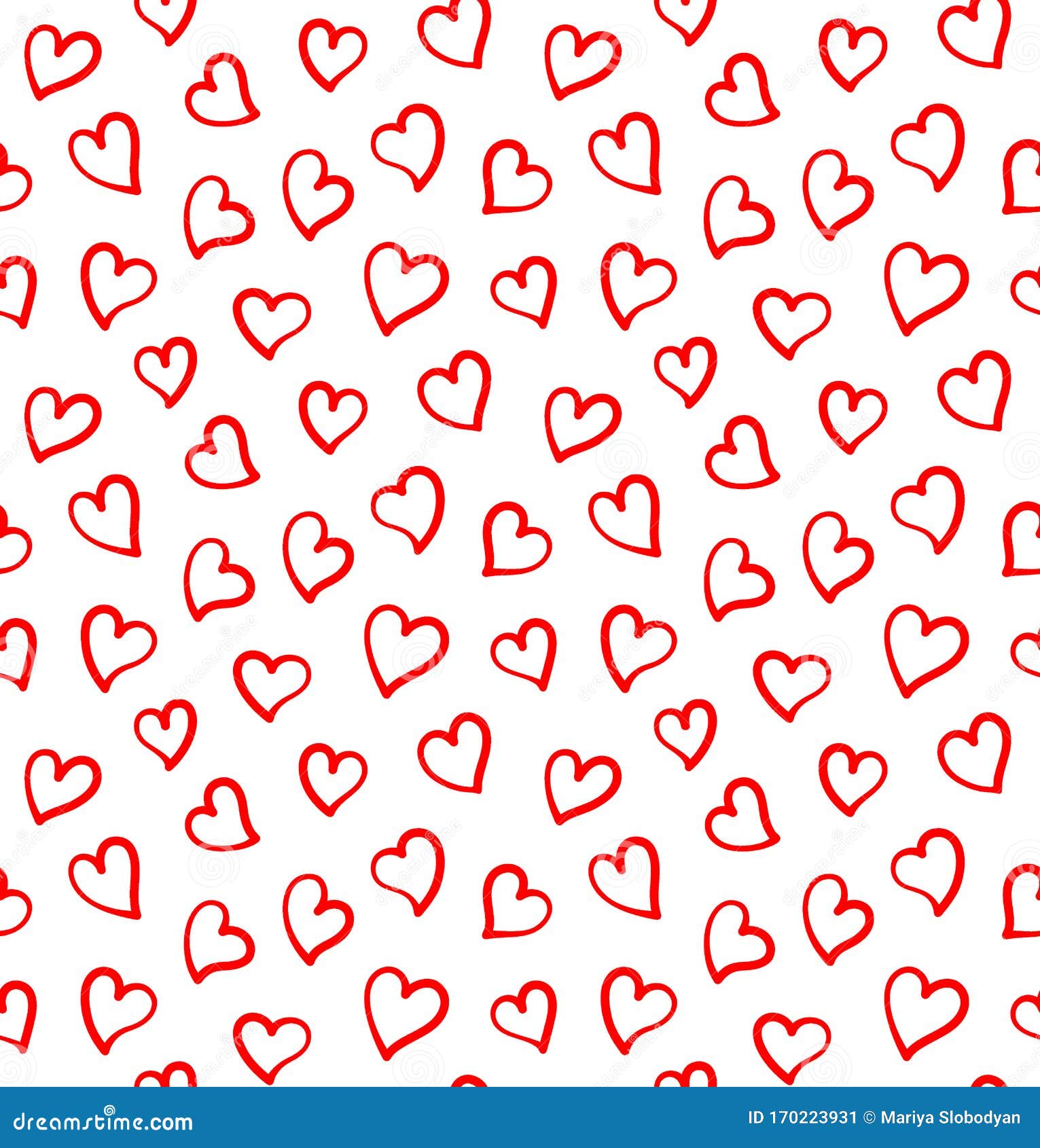 Seamless Pattern with Small Red Hand Drawn Hearts on the White ...