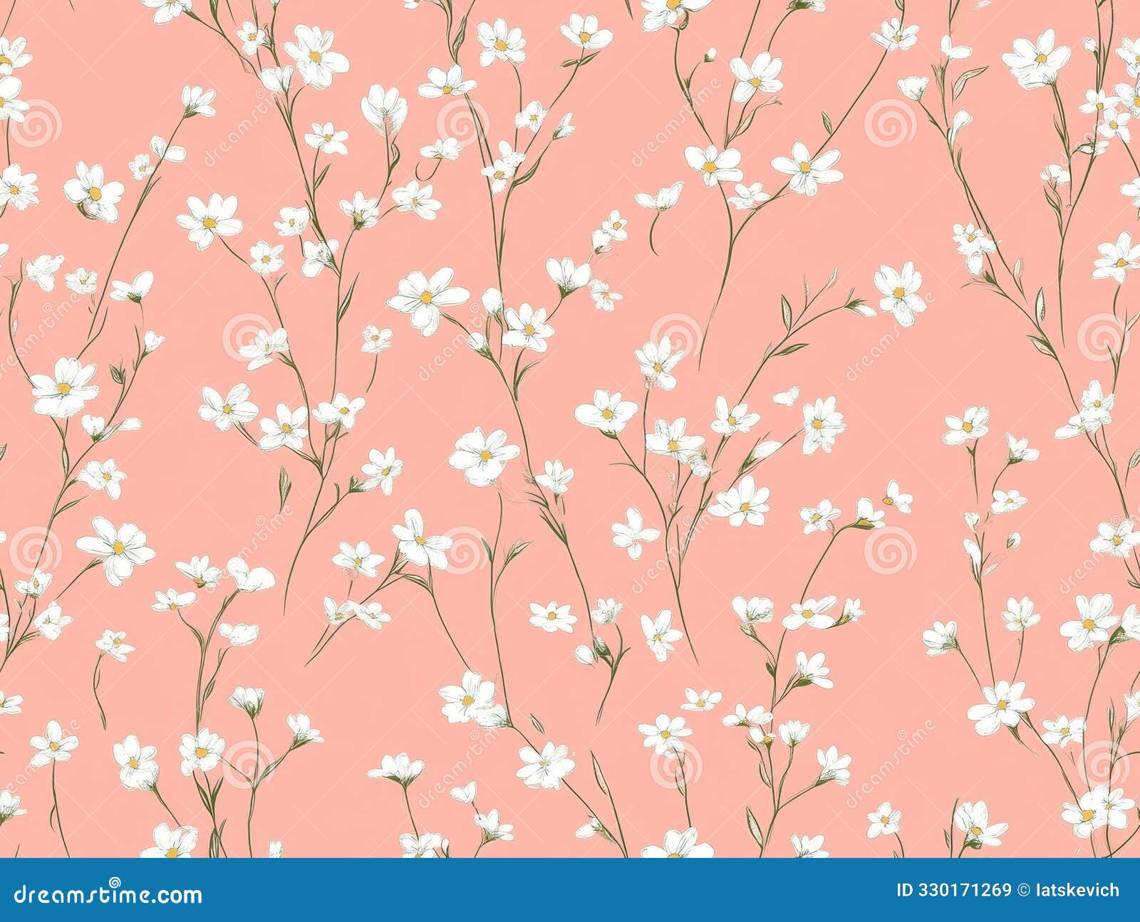 Seamless Pattern - Small White Flowers on Light Pink Background Stock ...