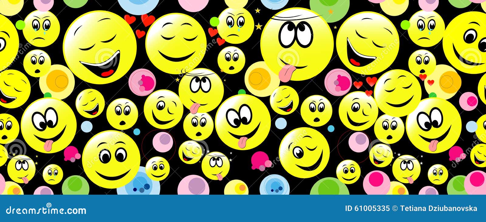 Seamless Pattern of Smiley Faces Expressing Different Feelings. Stock ...