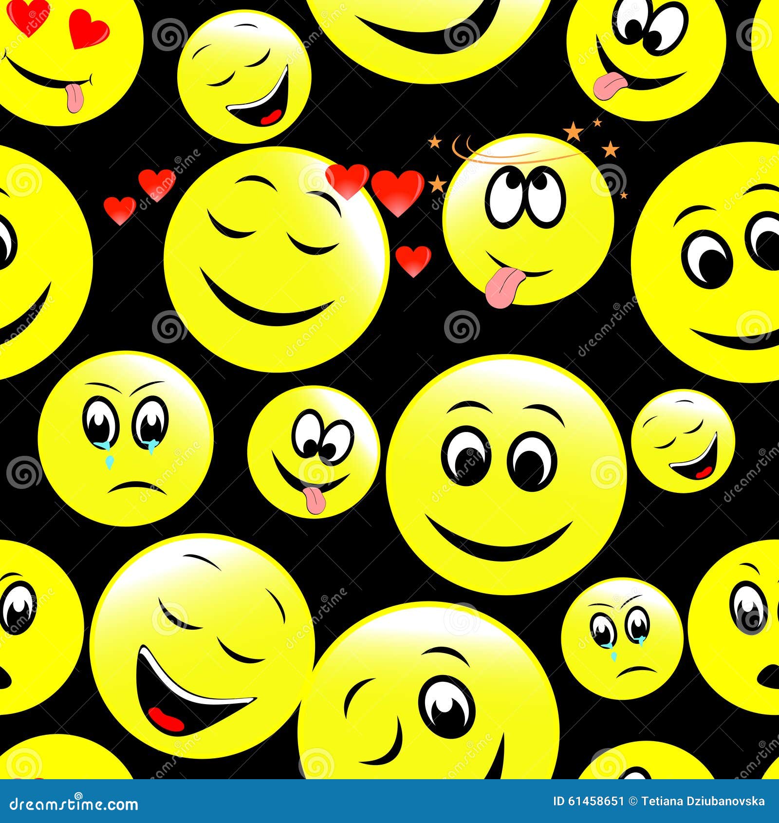 Seamless Pattern of Smiley Faces Expressing Different Feelings. Stock ...
