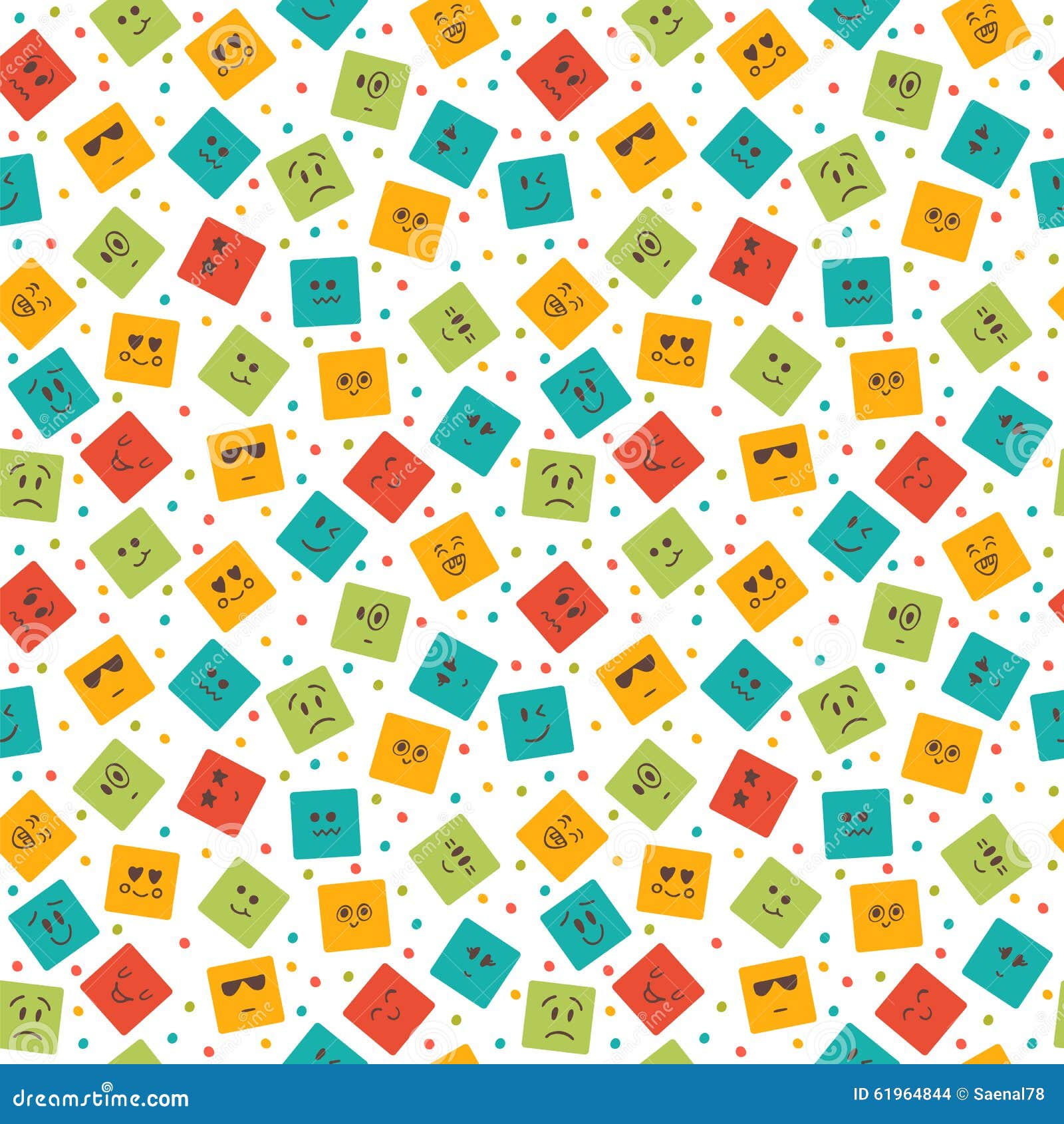 Seamless Pattern with Smiley Squares. Cute Cartoon Characters Stock ...