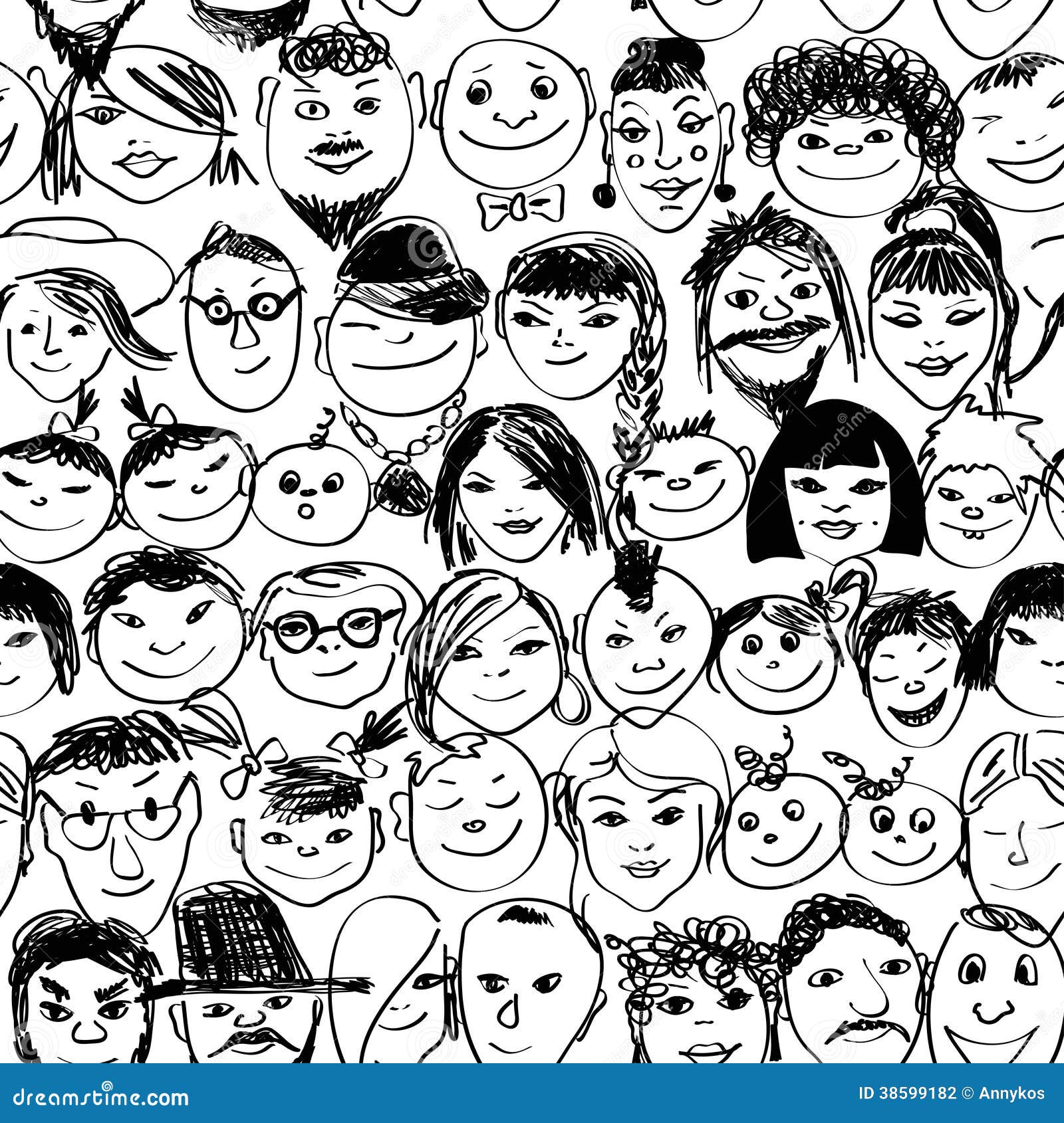 Seamless Pattern of Smiling Crowd People Stock Vector - Illustration of ...