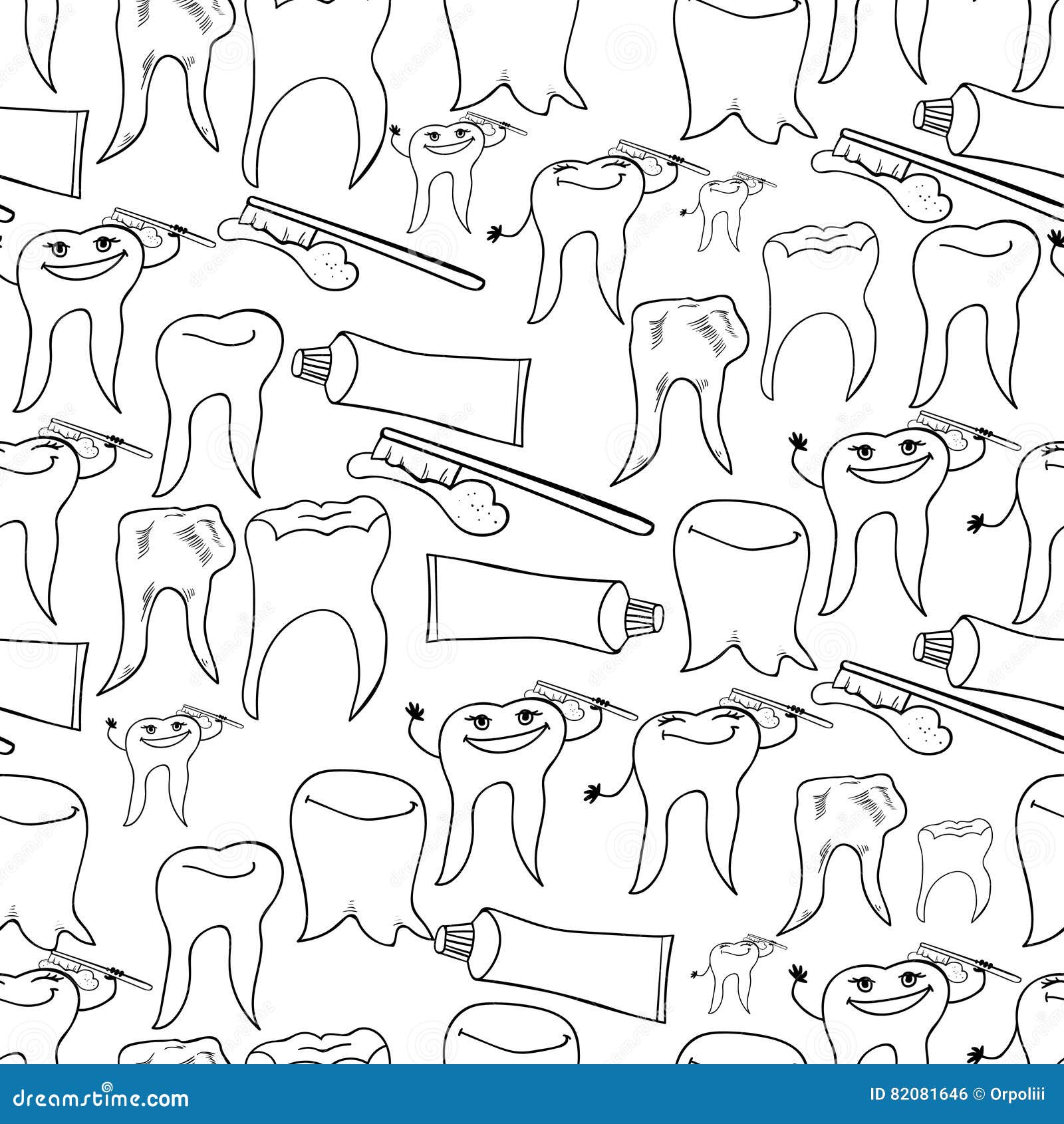 Seamless Pattern of Smiling Healthy Teeth Paste. Vector Illustration ...